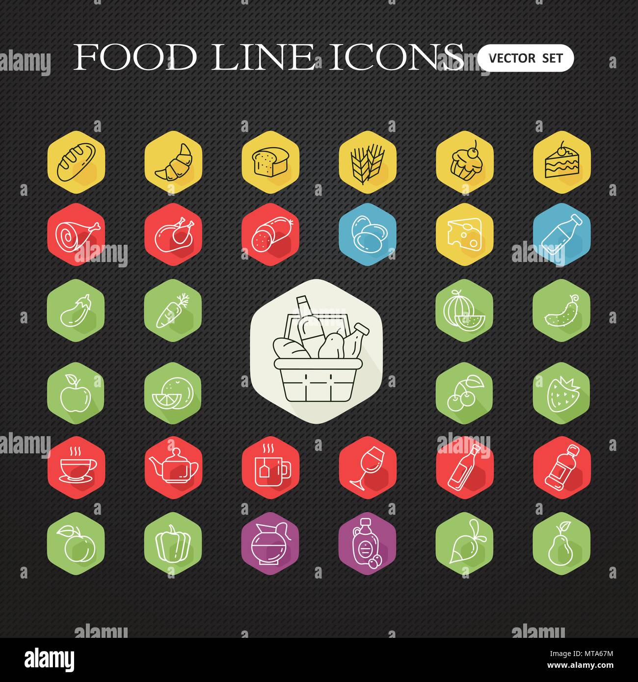 Set of food and drinks icons for restaurant, grocery store, commercial ...