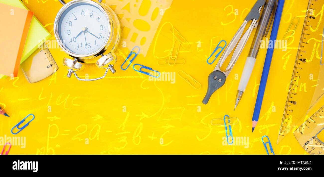 back to school or office styed boder with multicolored school supplies ...