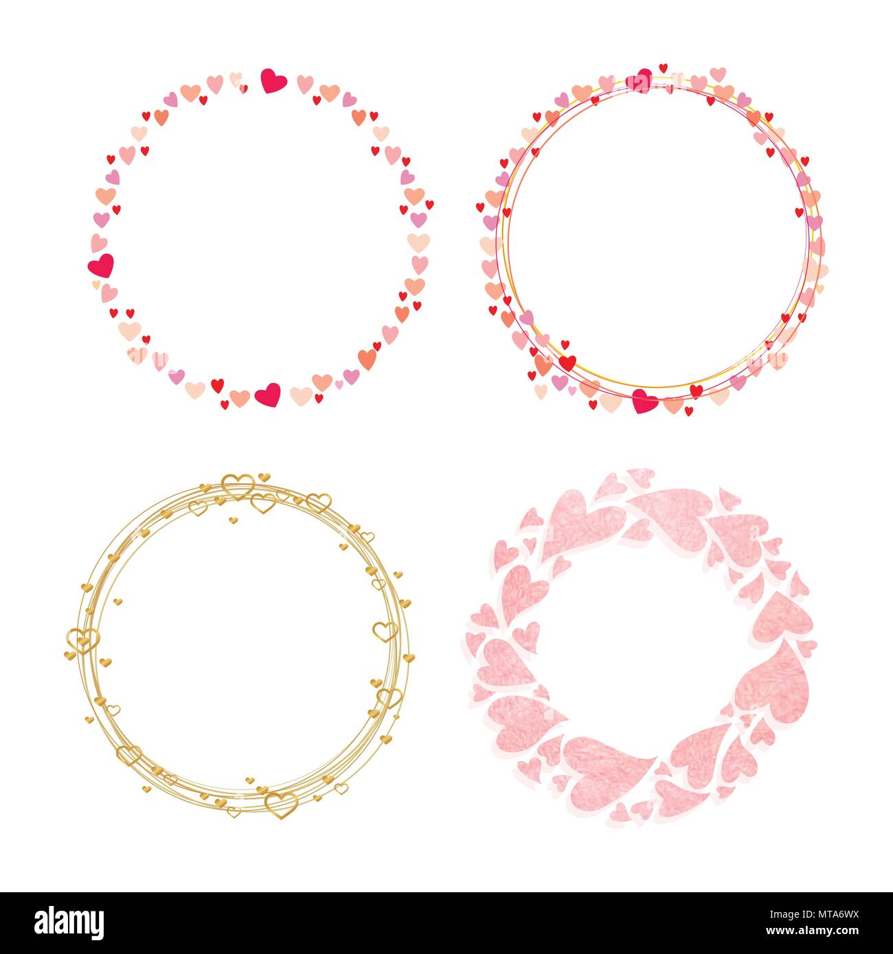 Set of frames made from hearts. Cute round borders with space for text ...