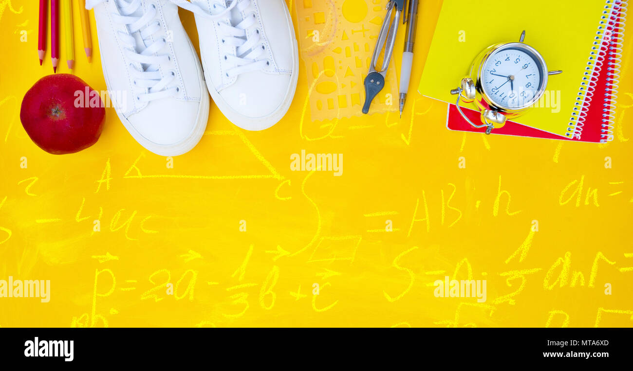 back to school border - white shoes with school supplies with math ...
