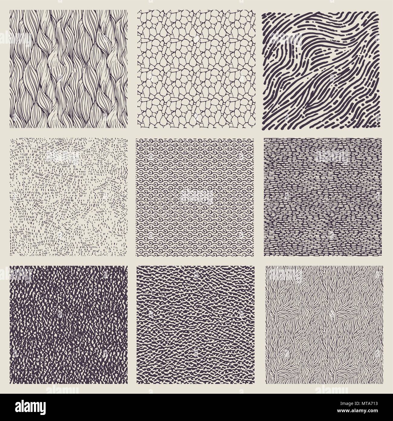 Set of hand drawn marker and ink patterns. Simple vector scratchy ...