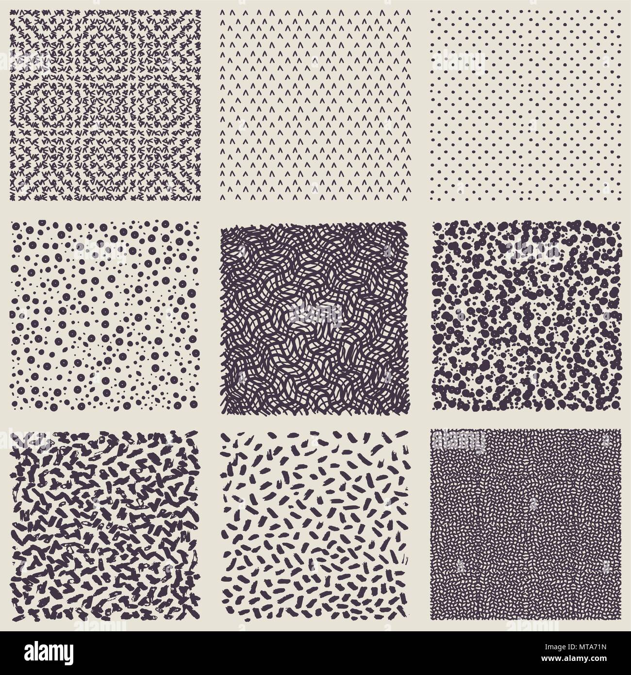 Set of hand drawn marker and ink patterns. Simple vector scratchy ...