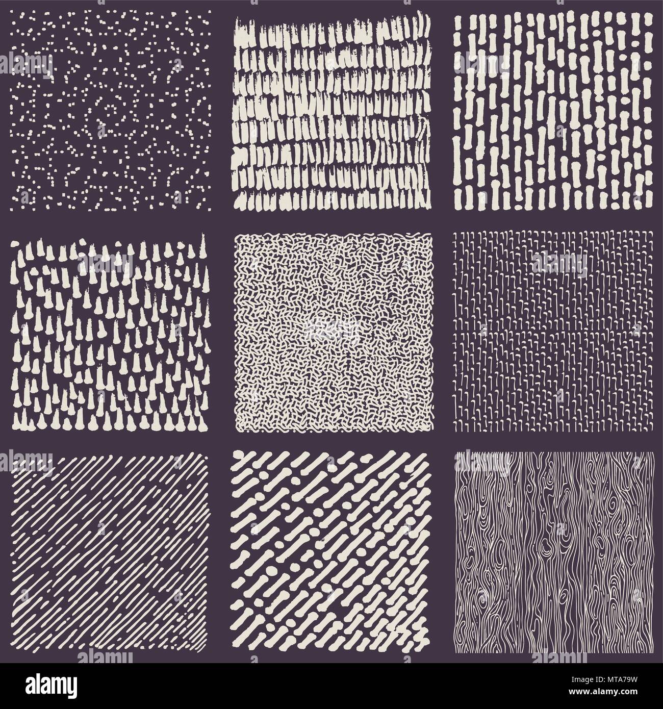 Set of hand drawn marker and ink patterns. Simple vector scratchy ...