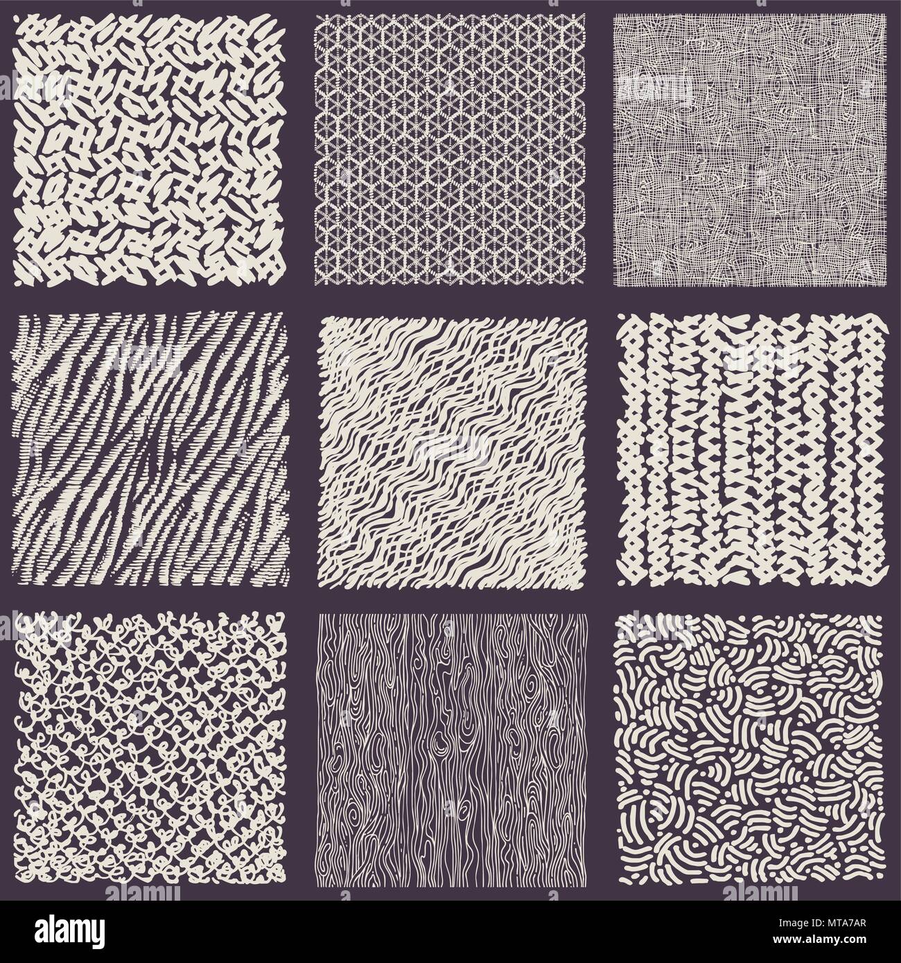 Set of hand drawn marker and ink patterns. Simple vector scratchy ...