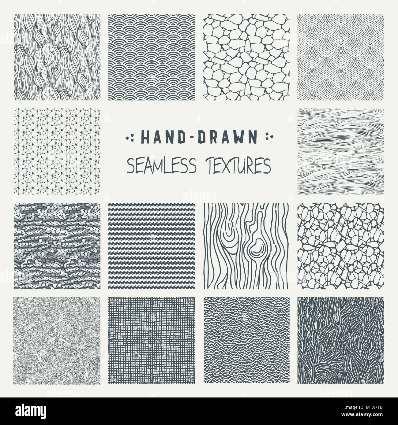 Set of hand drawn marker and ink seamless patterns. Simple vector ...