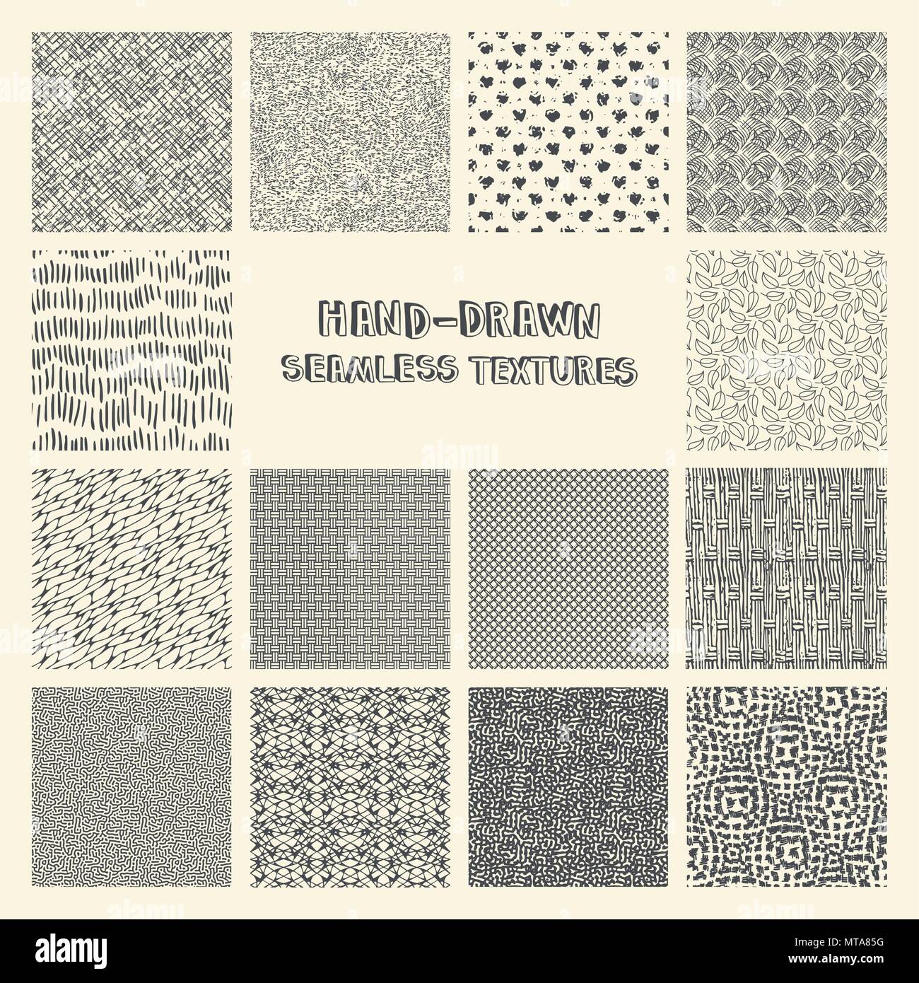 Set of hand drawn marker and ink seamless patterns Stock Vector Image ...