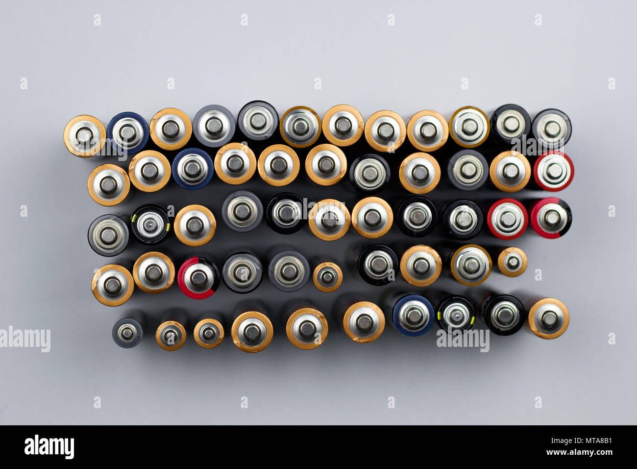 Closeup rows alkaline batteries hi-res stock photography and images - Alamy