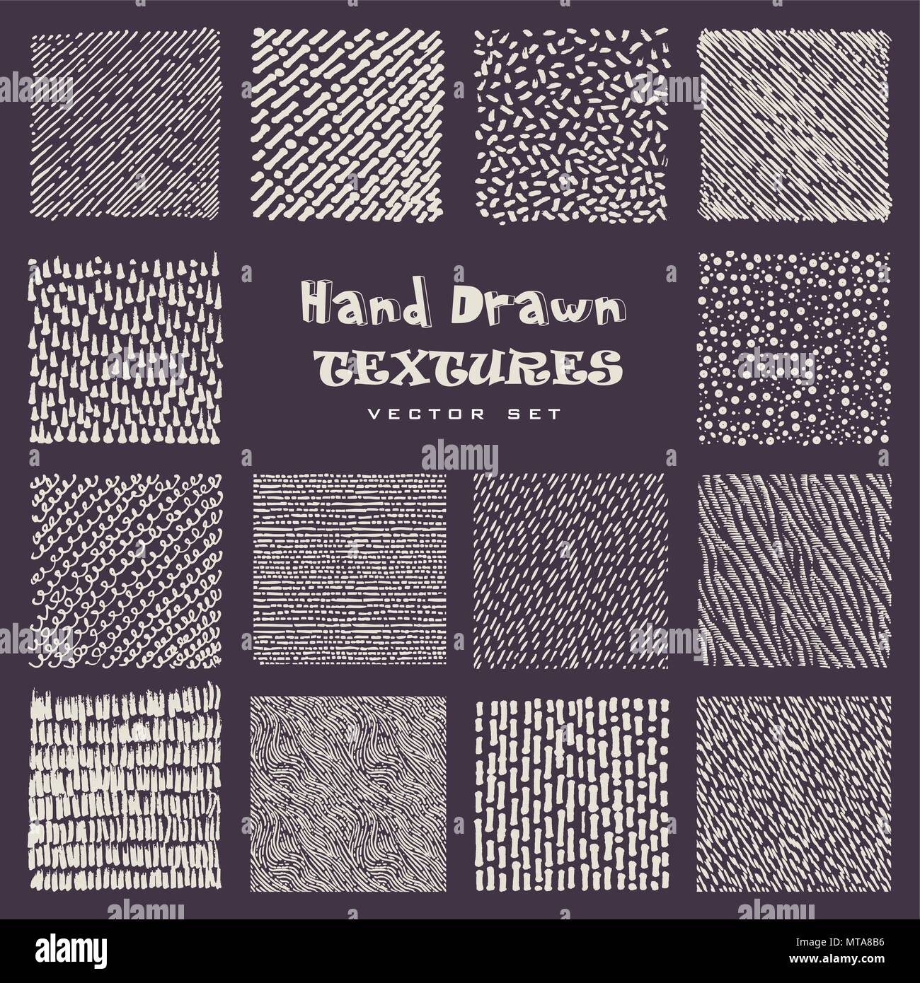 Set of hand drawn marker and ink patterns. Simple vector scratch ...