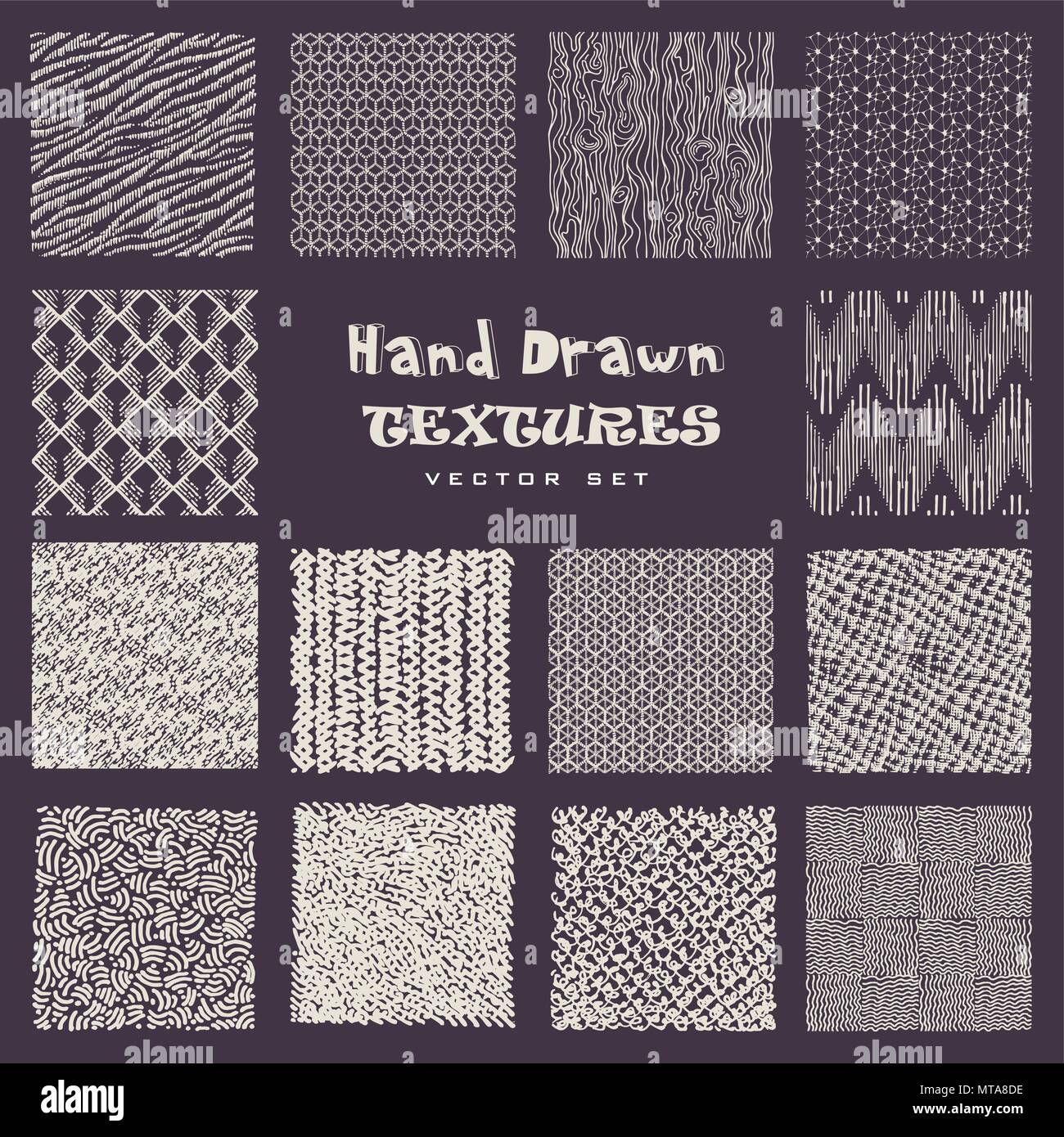 Set of hand drawn marker and ink patterns. Simple vector scratch ...