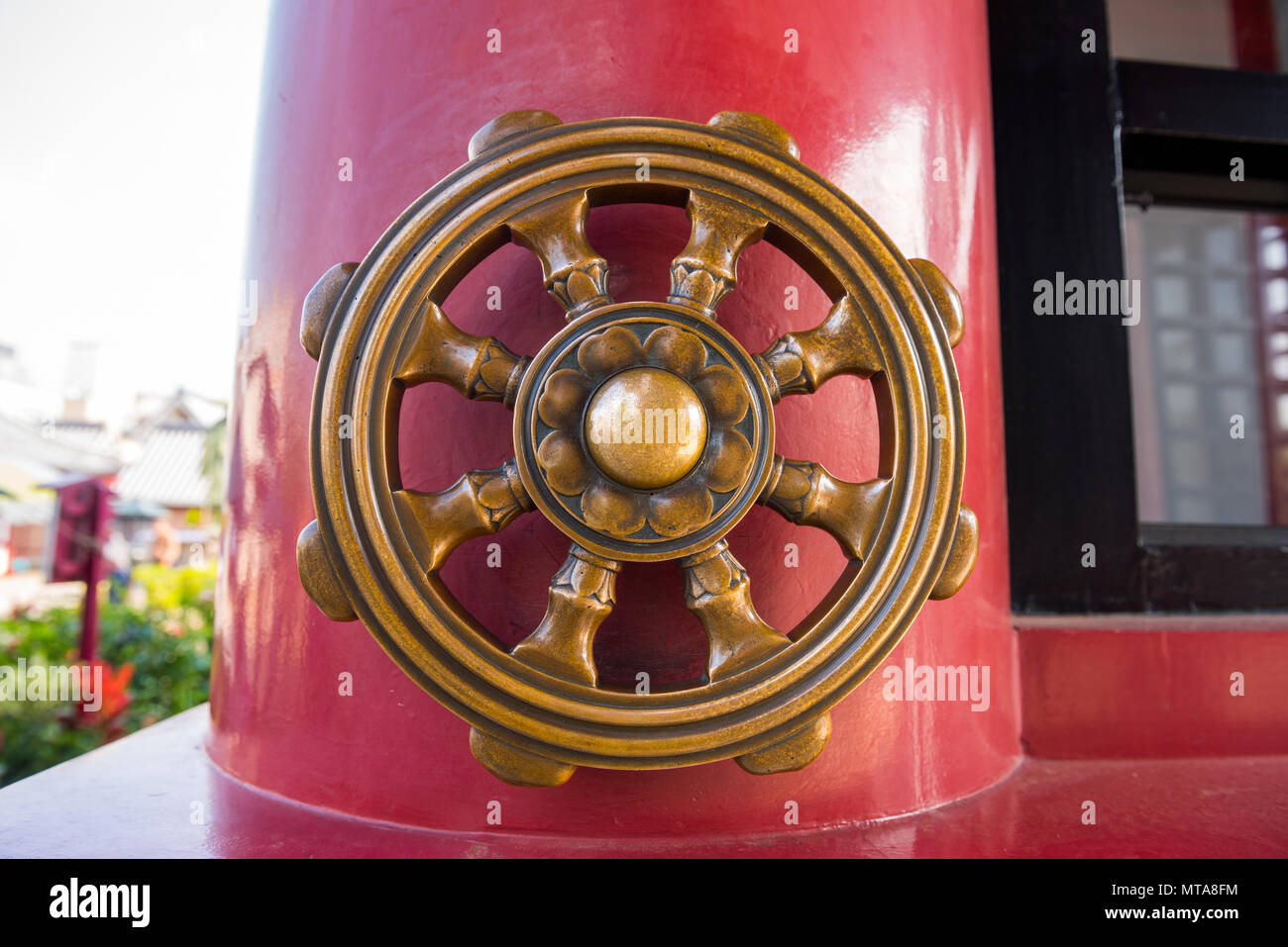 An ancient golden prayer wheel in Japanese temple Stock Photo - Alamy