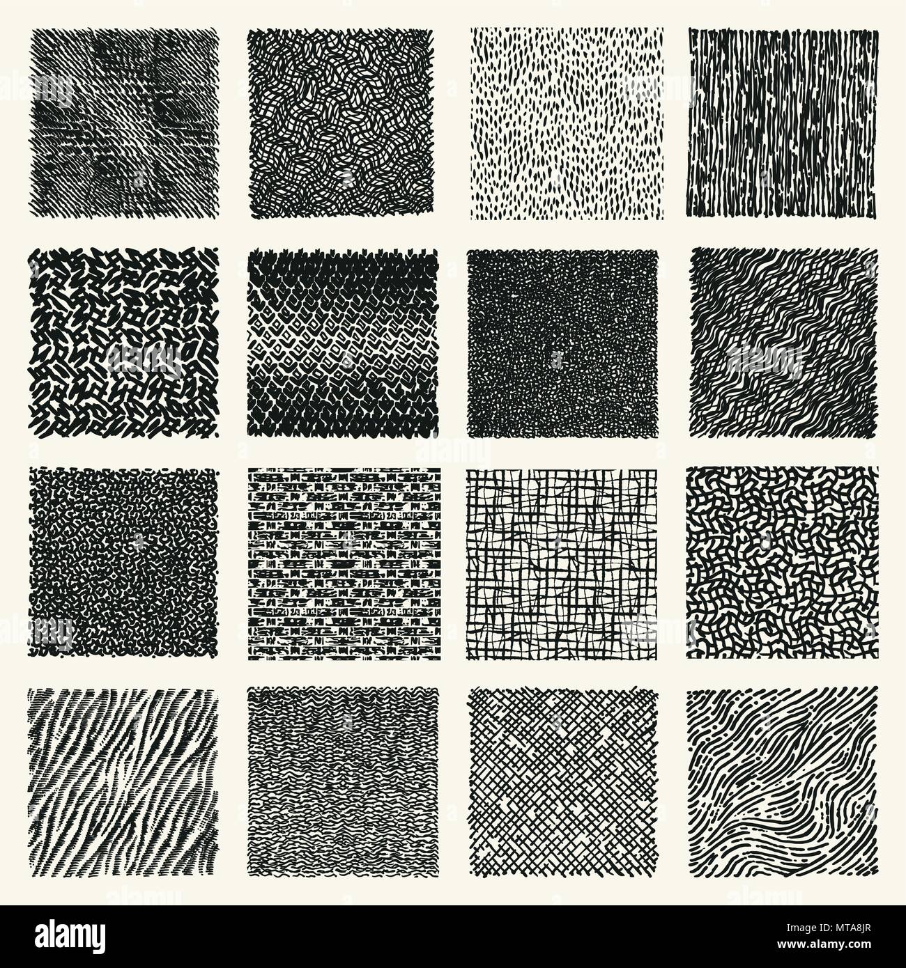 Set of hand drawn marker and ink patterns. Simple vector scratch ...