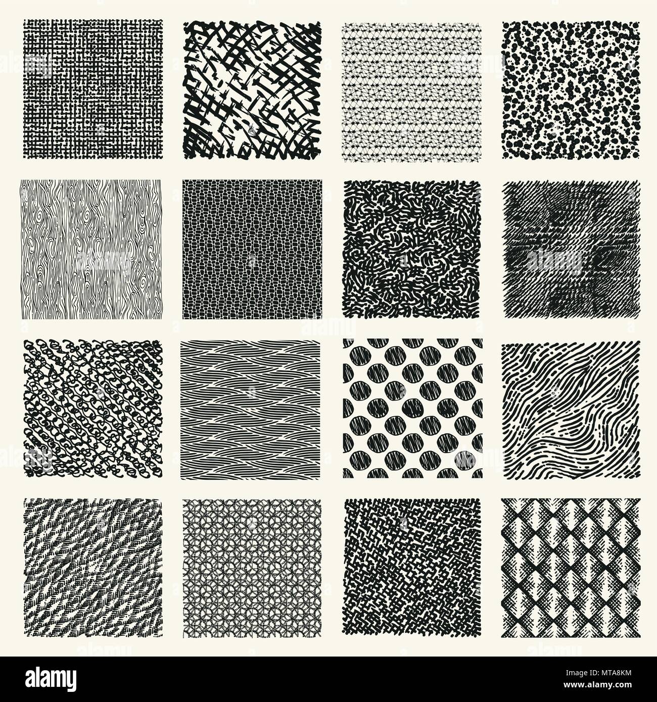 Set of hand drawn marker and ink patterns. Simple vector scratch ...