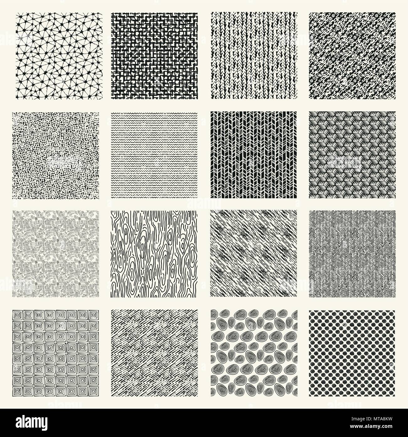 Set of hand drawn marker and ink patterns. Simple vector scratch ...