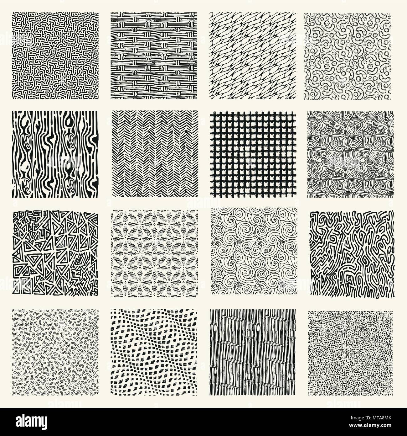 Set of hand drawn marker and ink patterns. Simple vector scratch ...