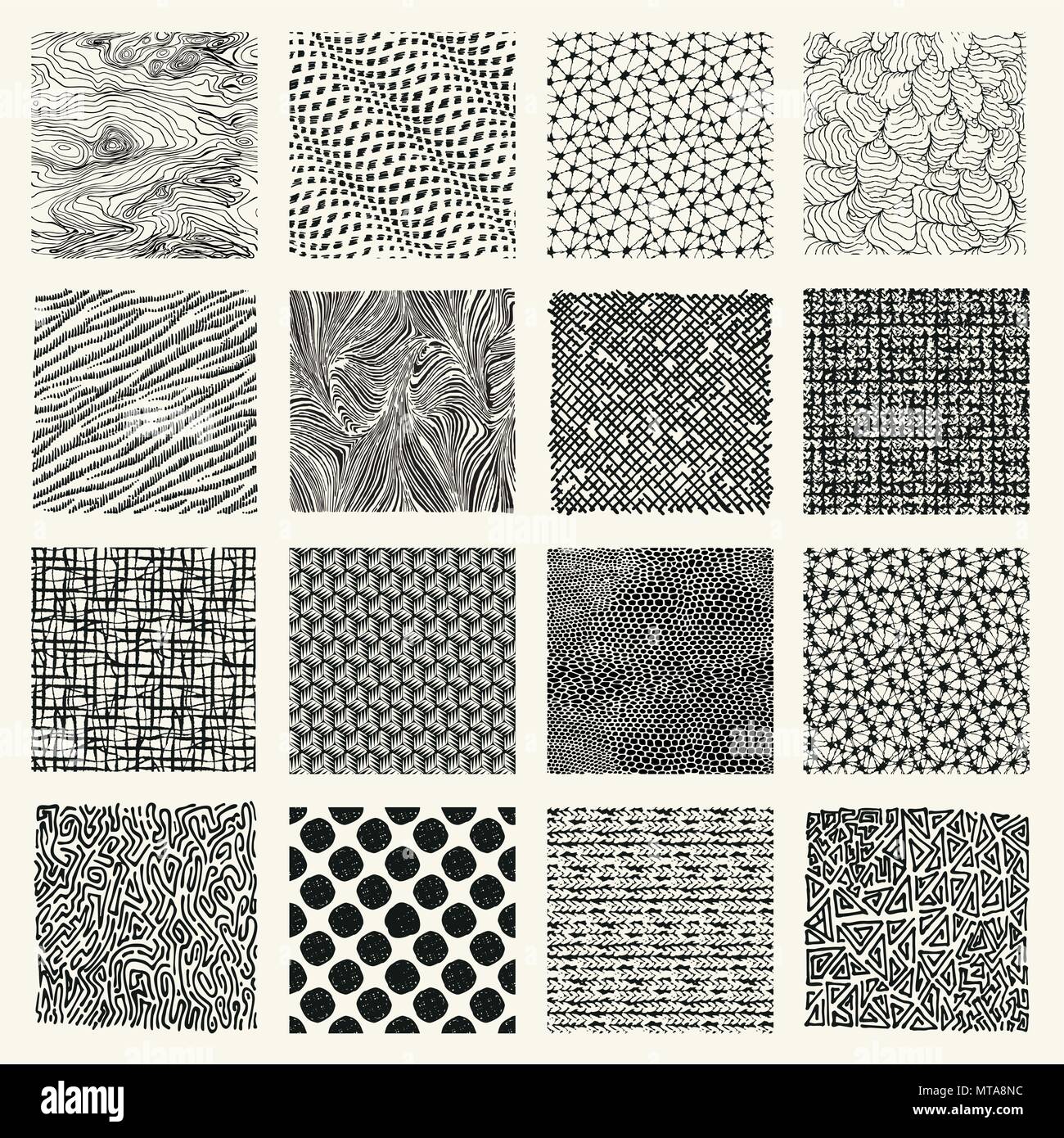 Set of hand drawn marker and ink patterns. Simple vector scratch ...