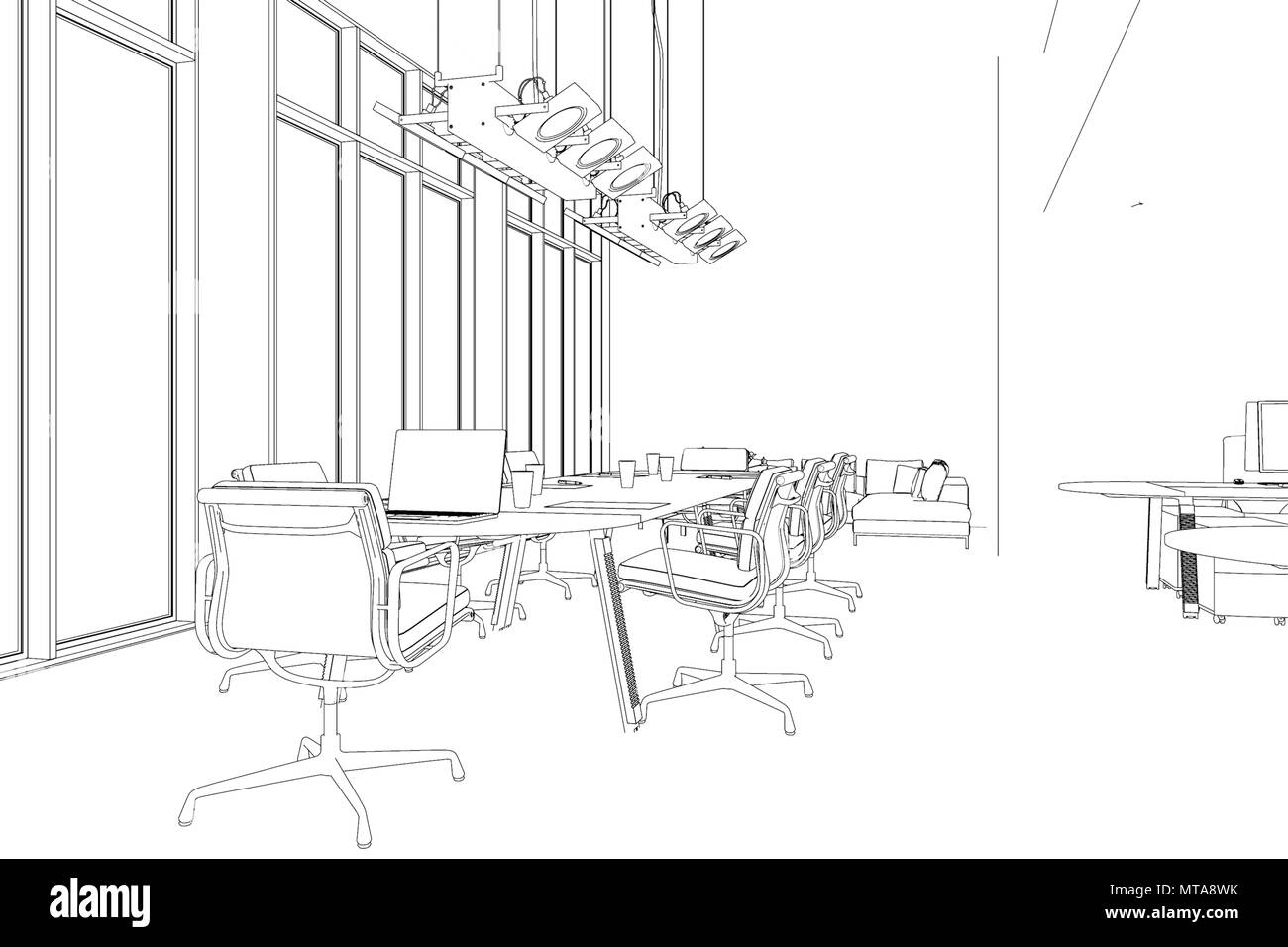 Interior Design big Office Room with desks custom Drawing Stock Photo ...