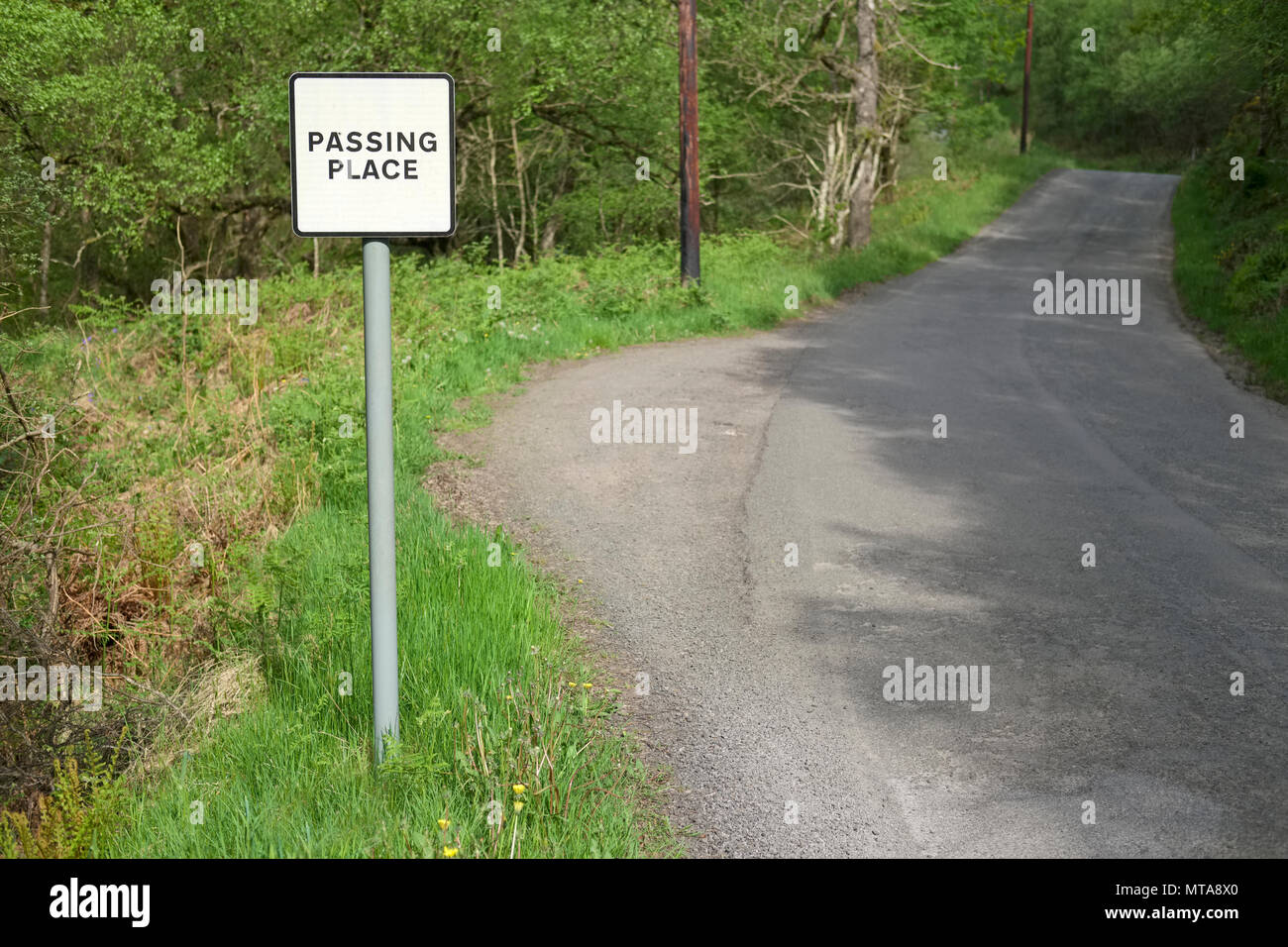 Passing place road sign post wilderness rural countryside safety danger ...