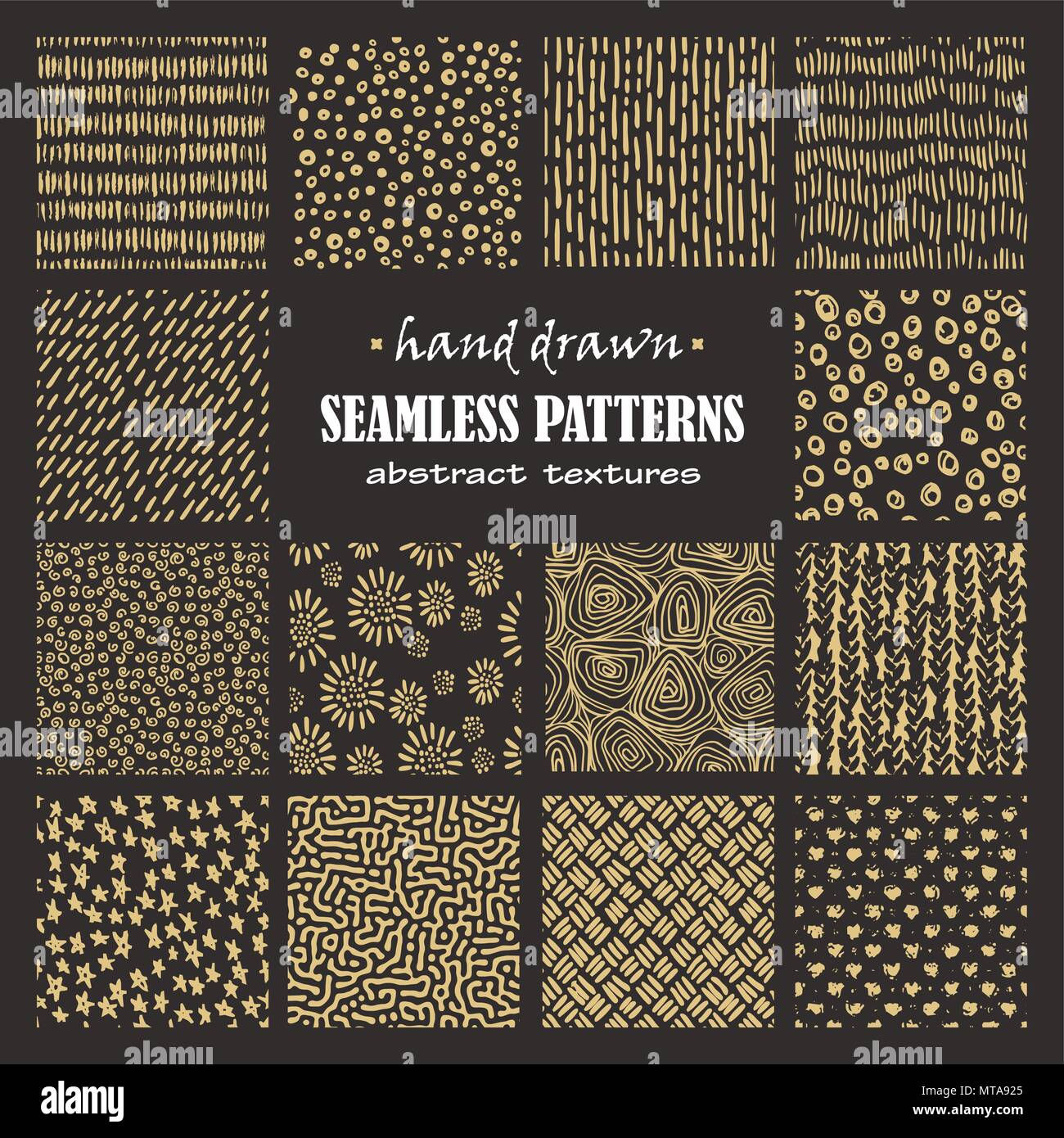 Set of seamless hand drawn marker and ink patterns. Abstract vector ...