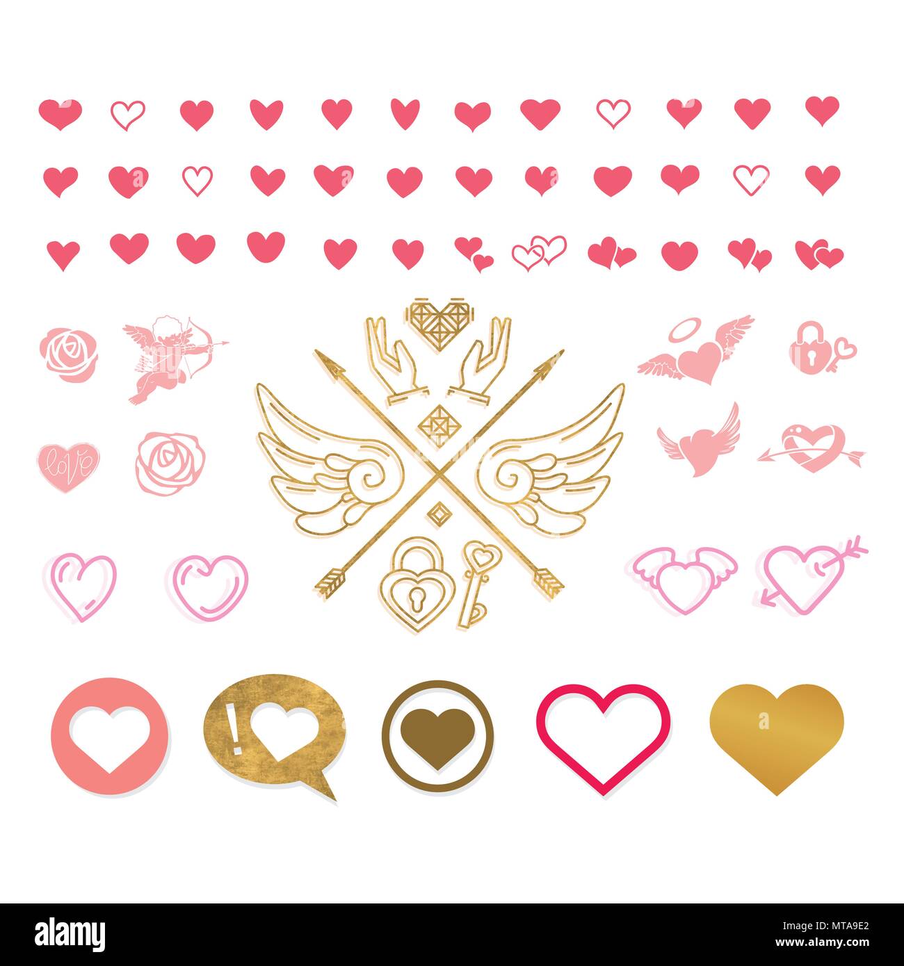 Vector set of colored hearts in different shapes and styles Stock ...