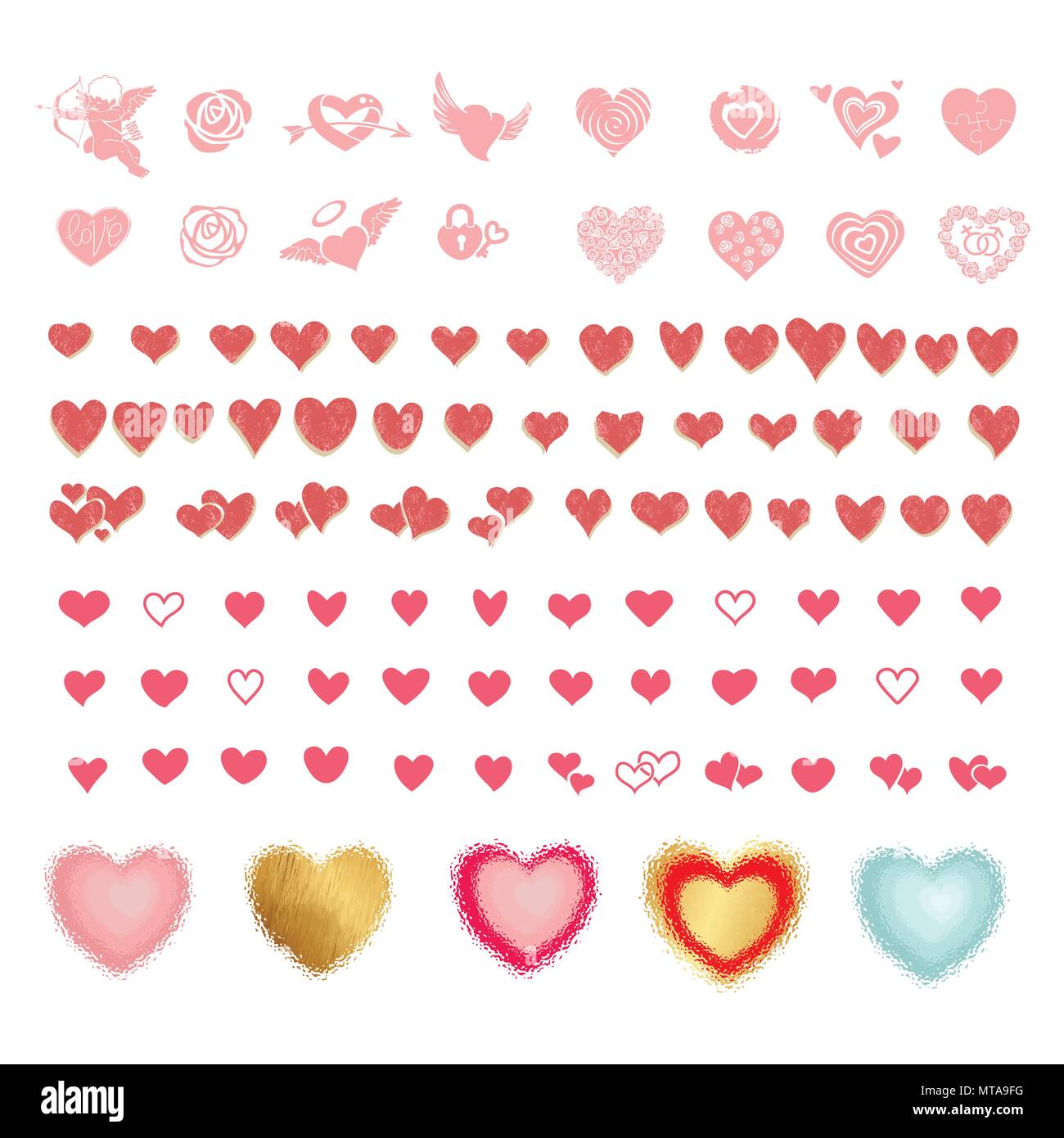 Vector set of colored hearts in different shapes and styles Stock ...