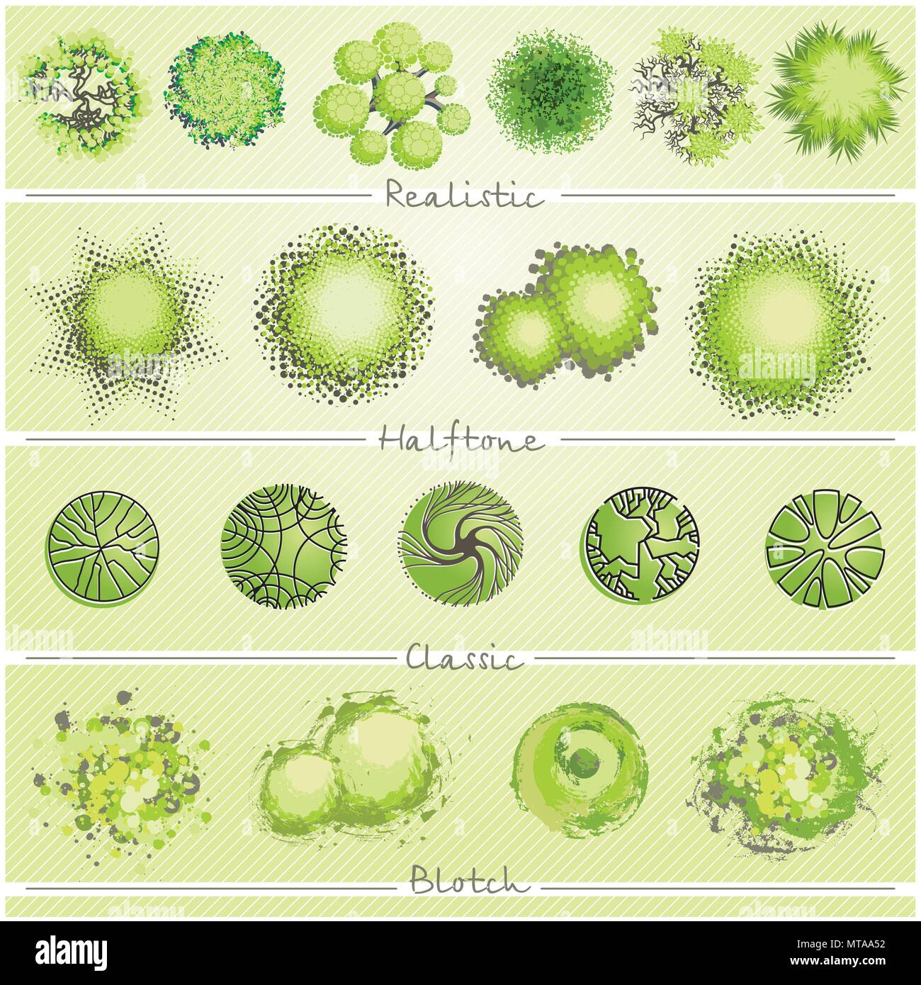 Trees and bush item top view for landscape design, vector icon Stock ...