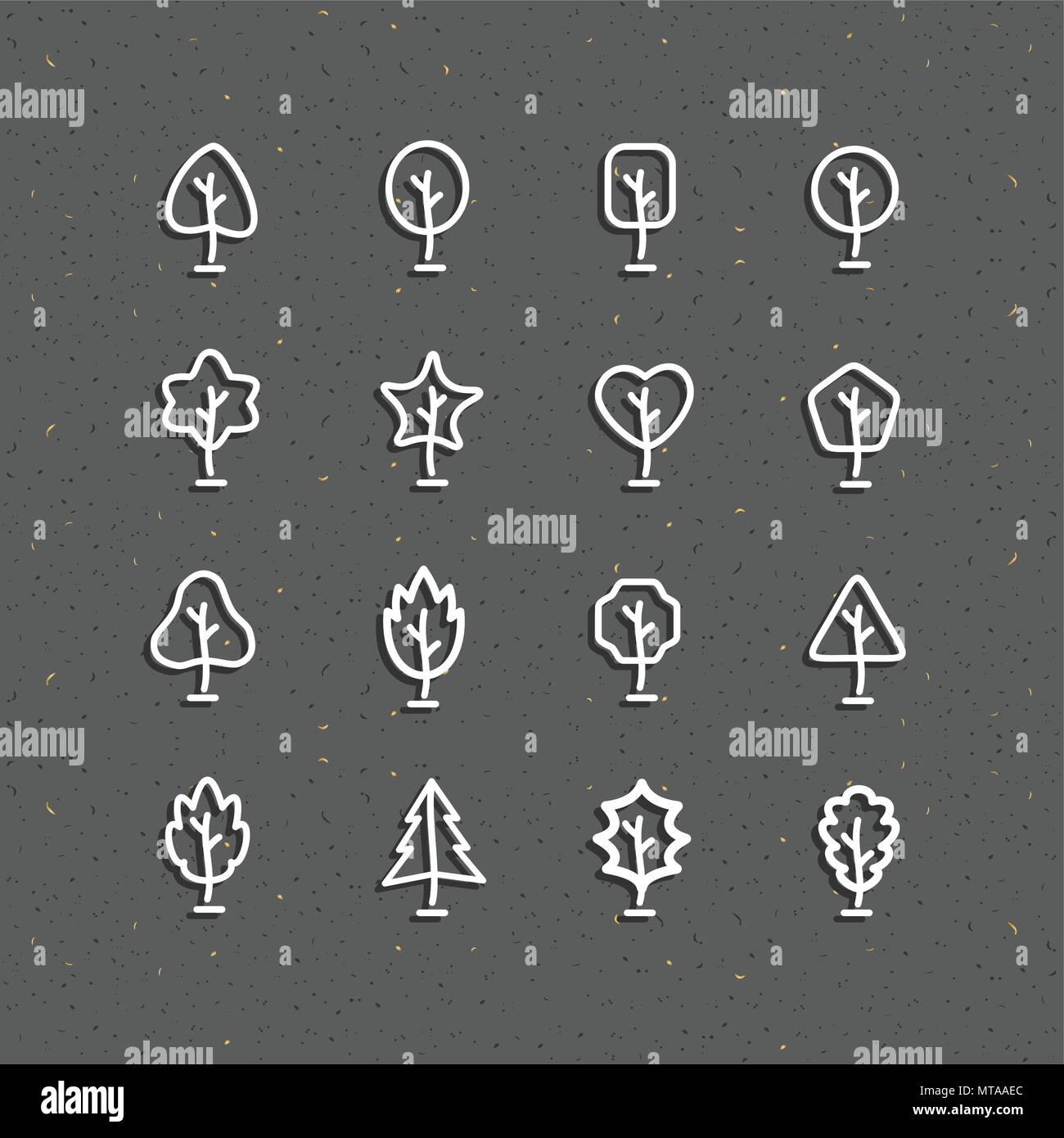 Set of graphical line trees. Line design collection of nature signs ...
