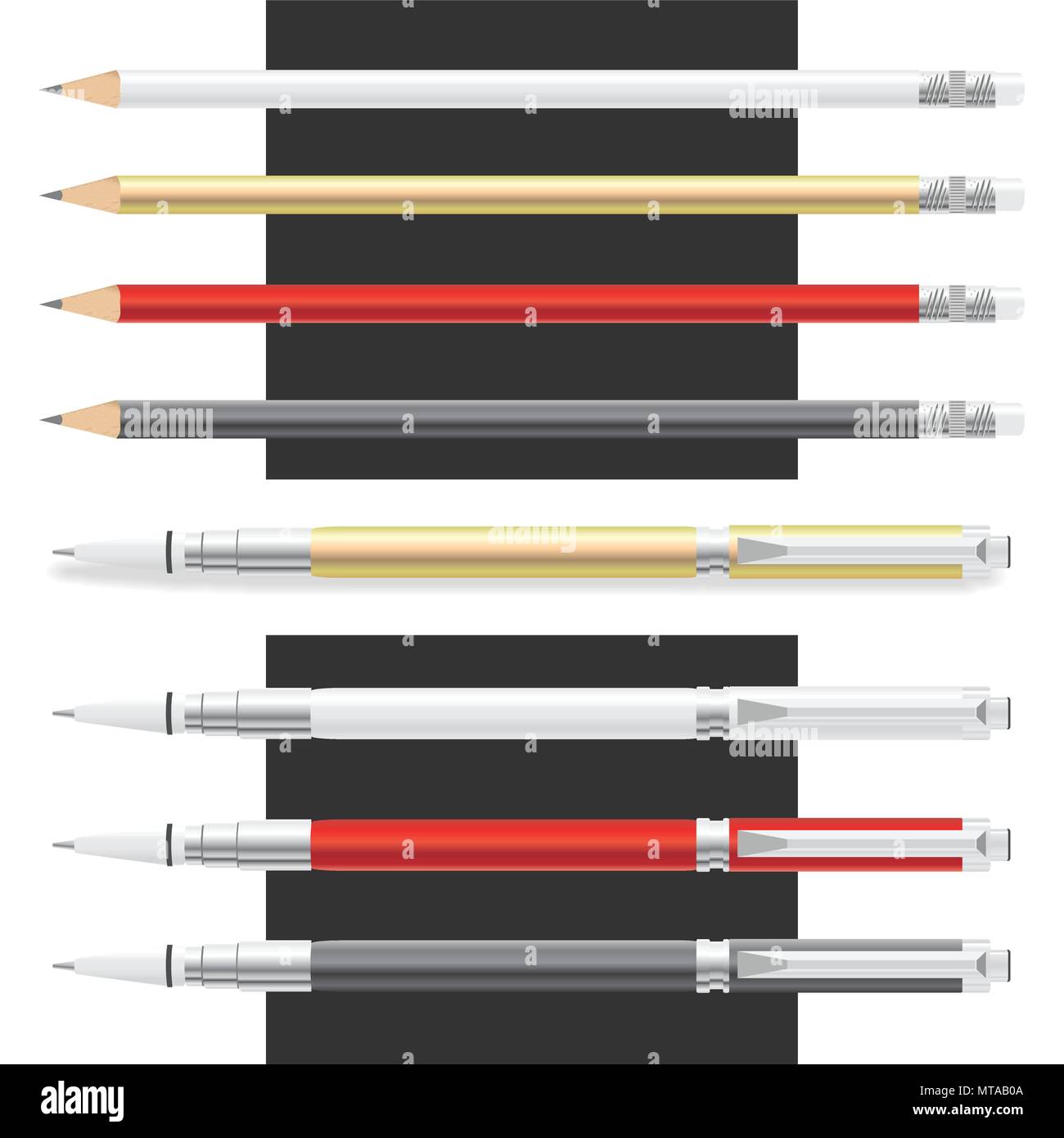 Big set of colored engineering and office pencils with erasers, vector ...