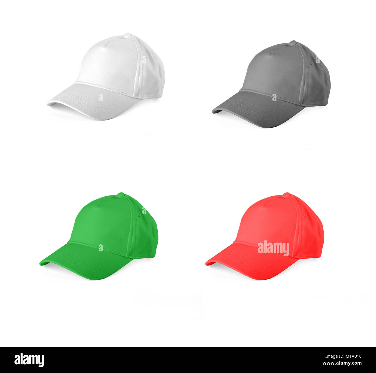 Set of colored baseball caps on a white background Stock Photo - Alamy