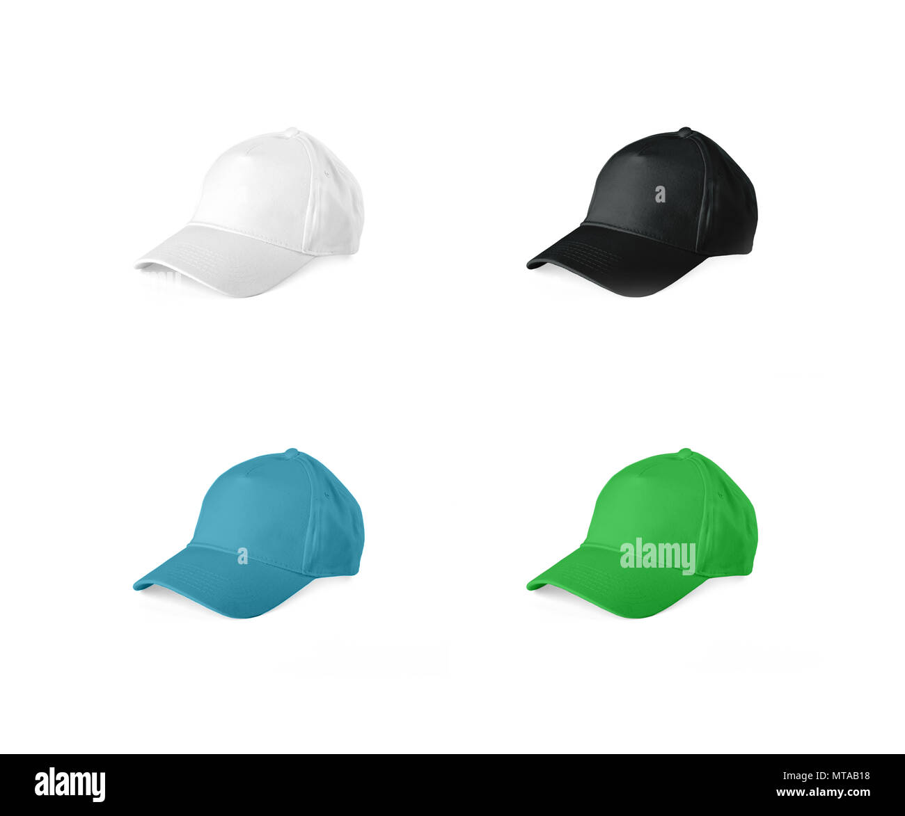 Set of colored baseball caps on a white background Stock Photo - Alamy
