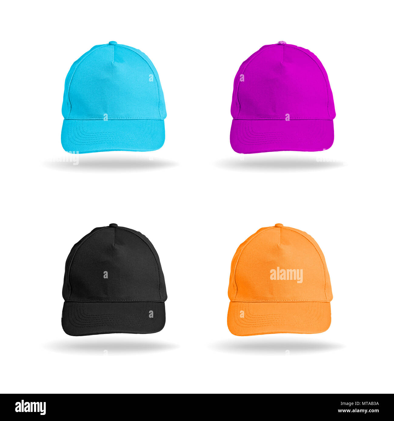 Set of colored baseball caps on a white background Stock Photo - Alamy