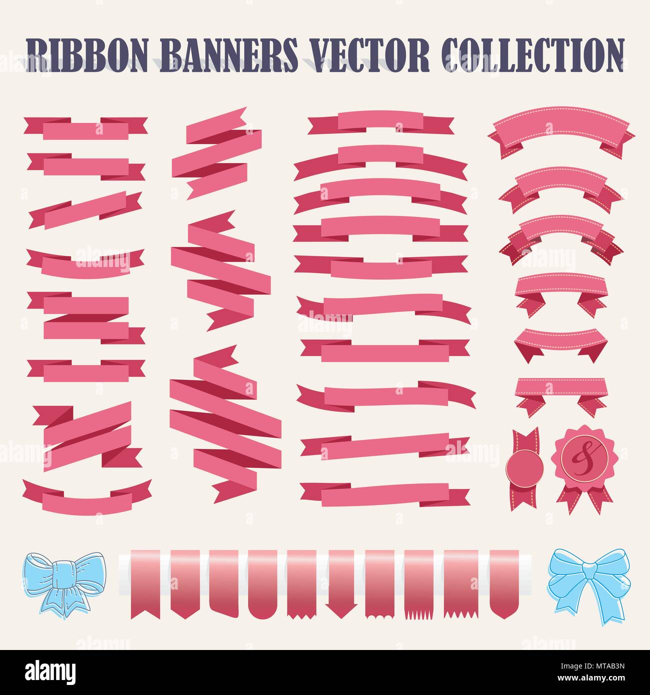 Set of hand drawn vector ribbons. Doodles collection of decorative ...