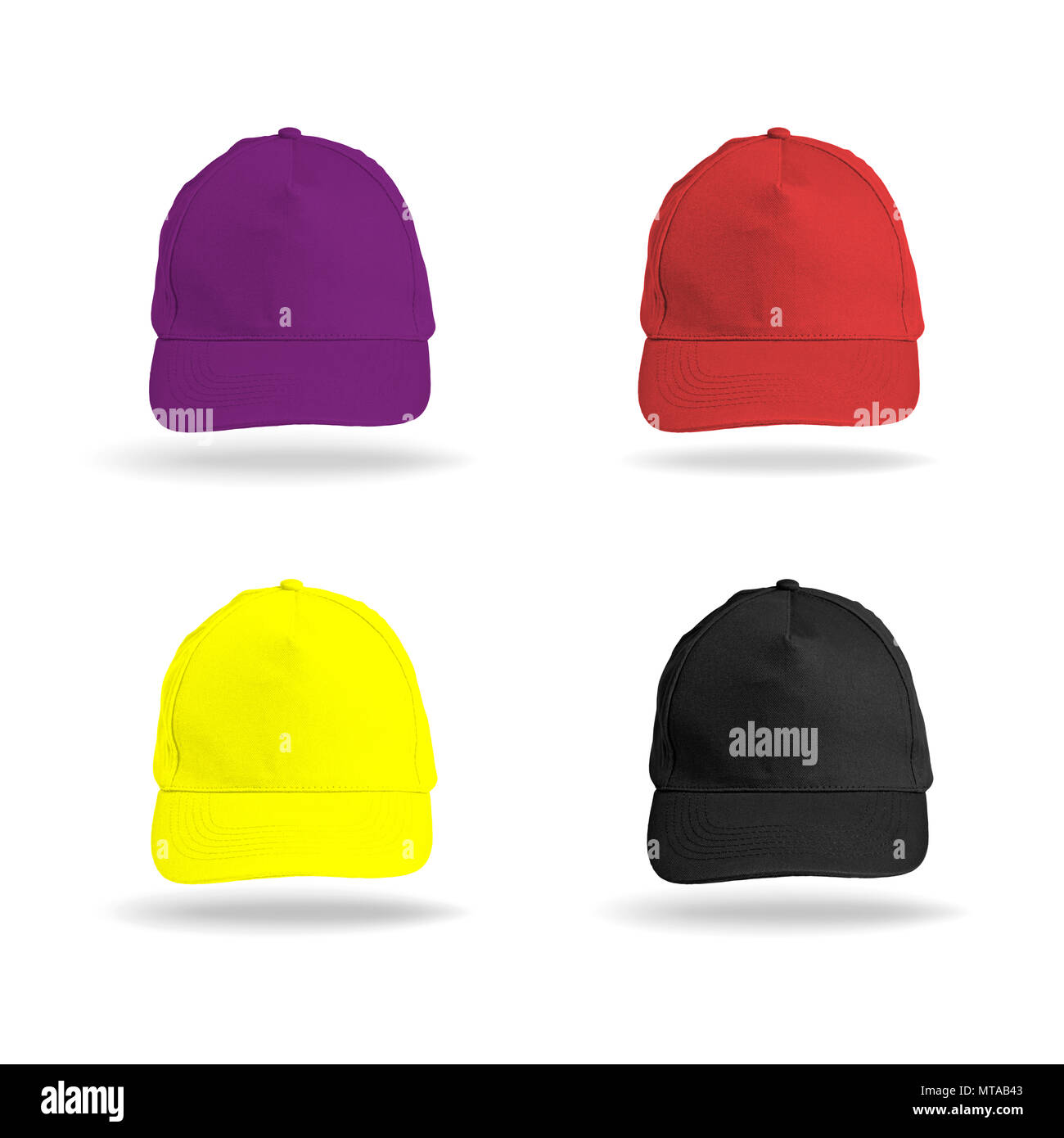 Set of colored baseball caps on a white background Stock Photo - Alamy