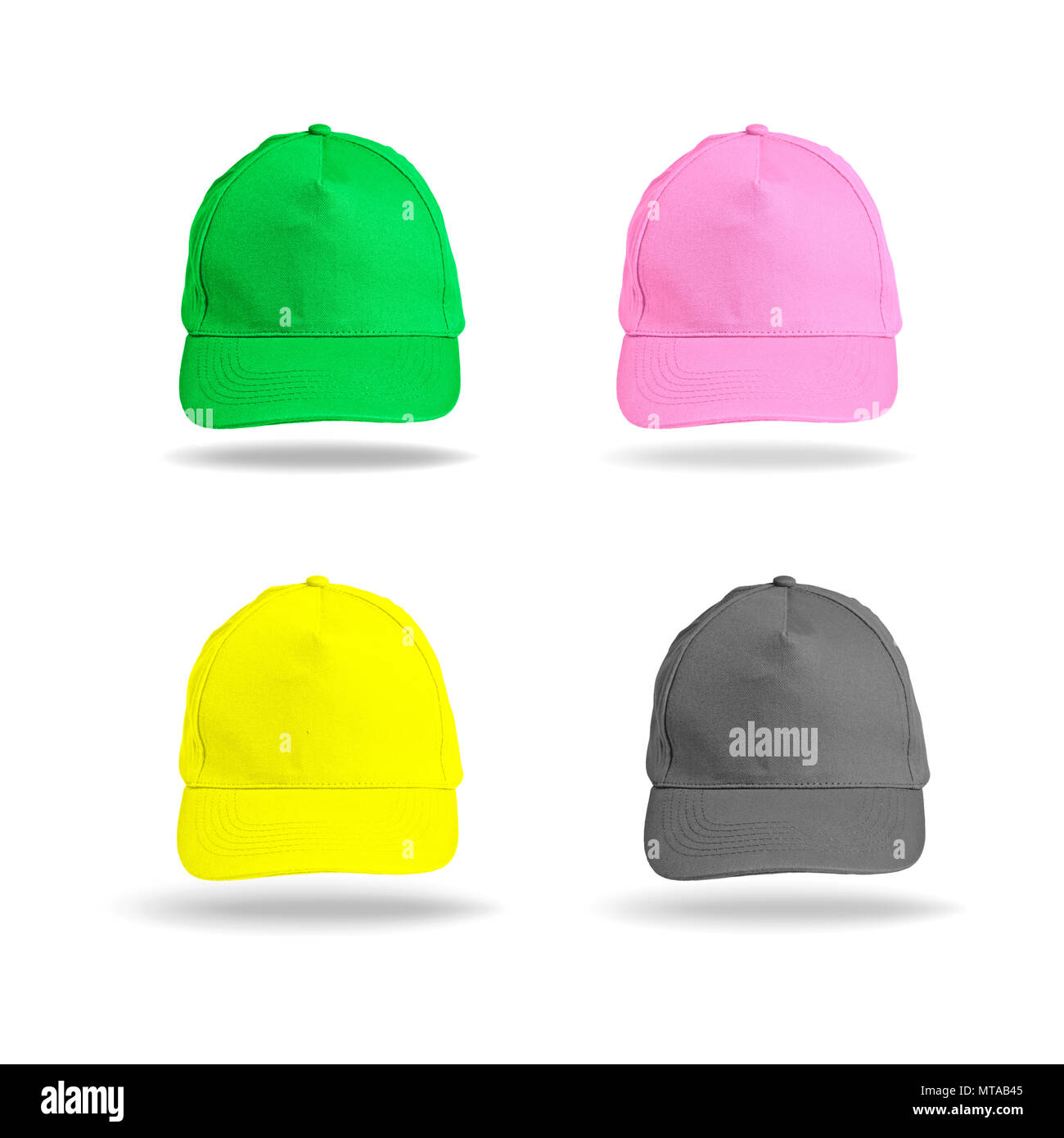 Set of colored baseball caps on a white background Stock Photo - Alamy