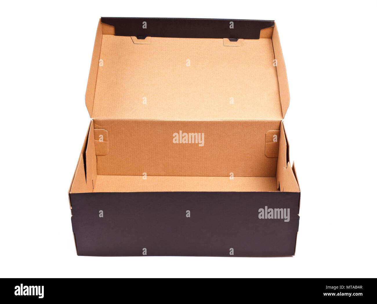 Open black cardboard box with lid isolated on white background Stock ...