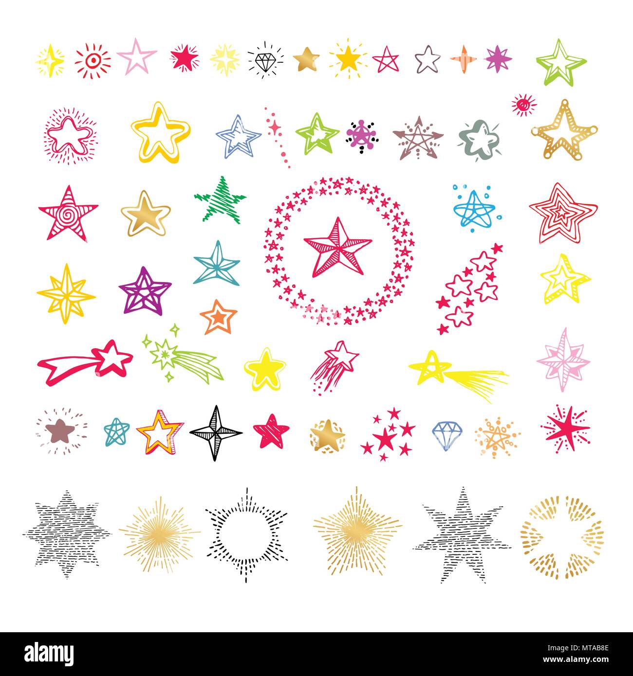Star icons and pictogram. Collection of multicolor star shapes Isolated ...