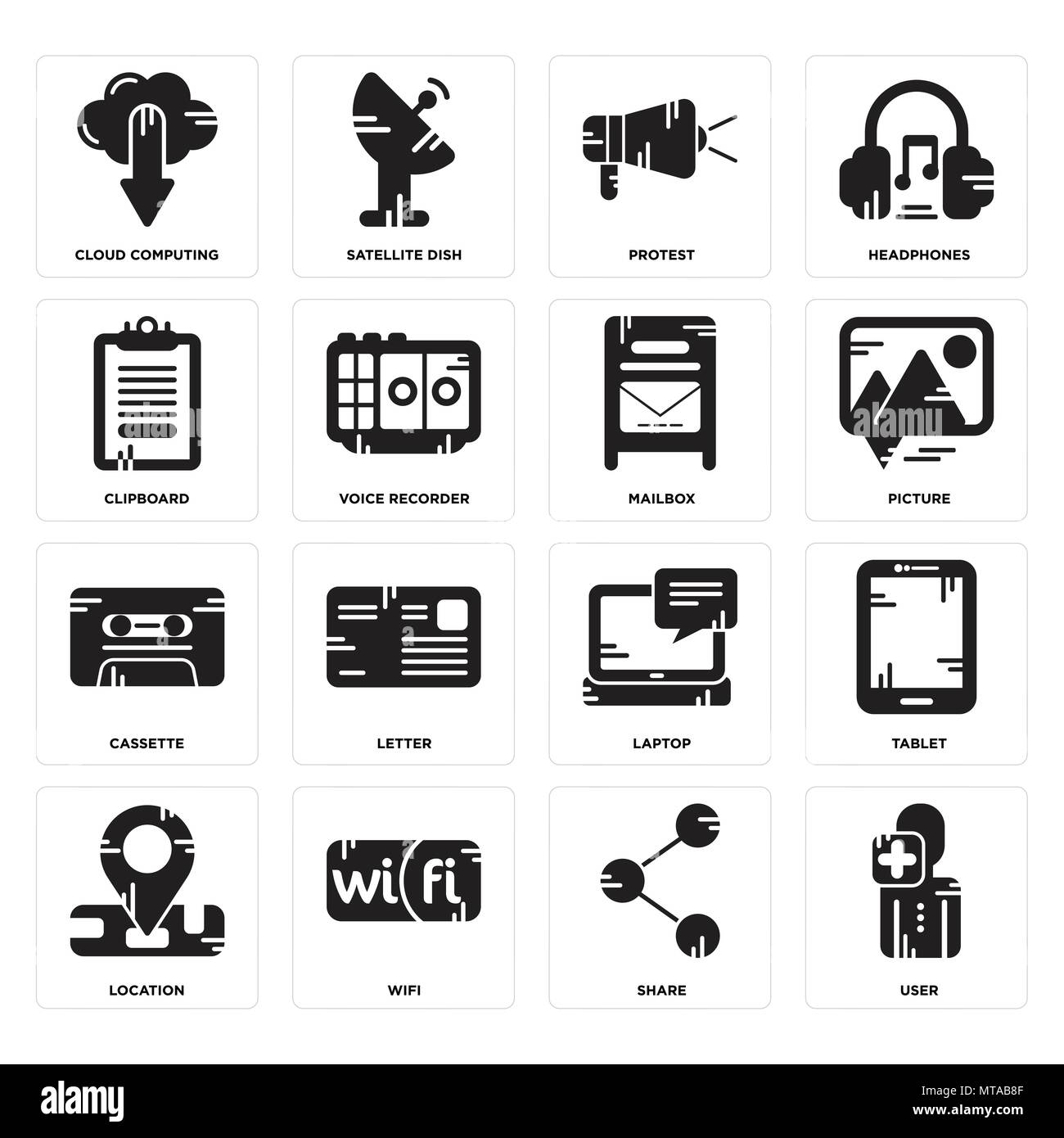 Set Of 16 simple editable icons such as User, Share, Wifi, Location ...