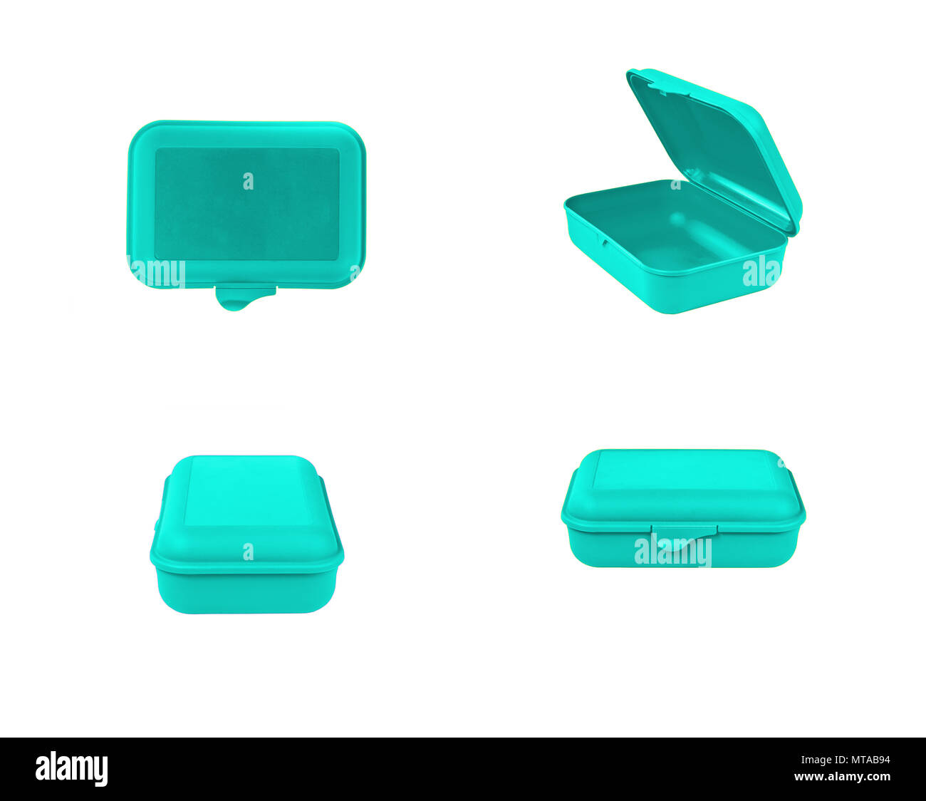 Green plastic box package isolated on white background. Front, top ...