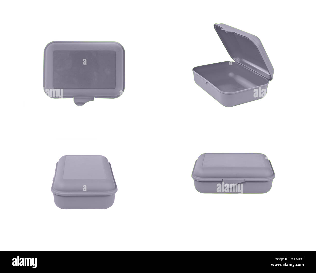 Gray plastic box package isolated on white background. Front, top, side ...