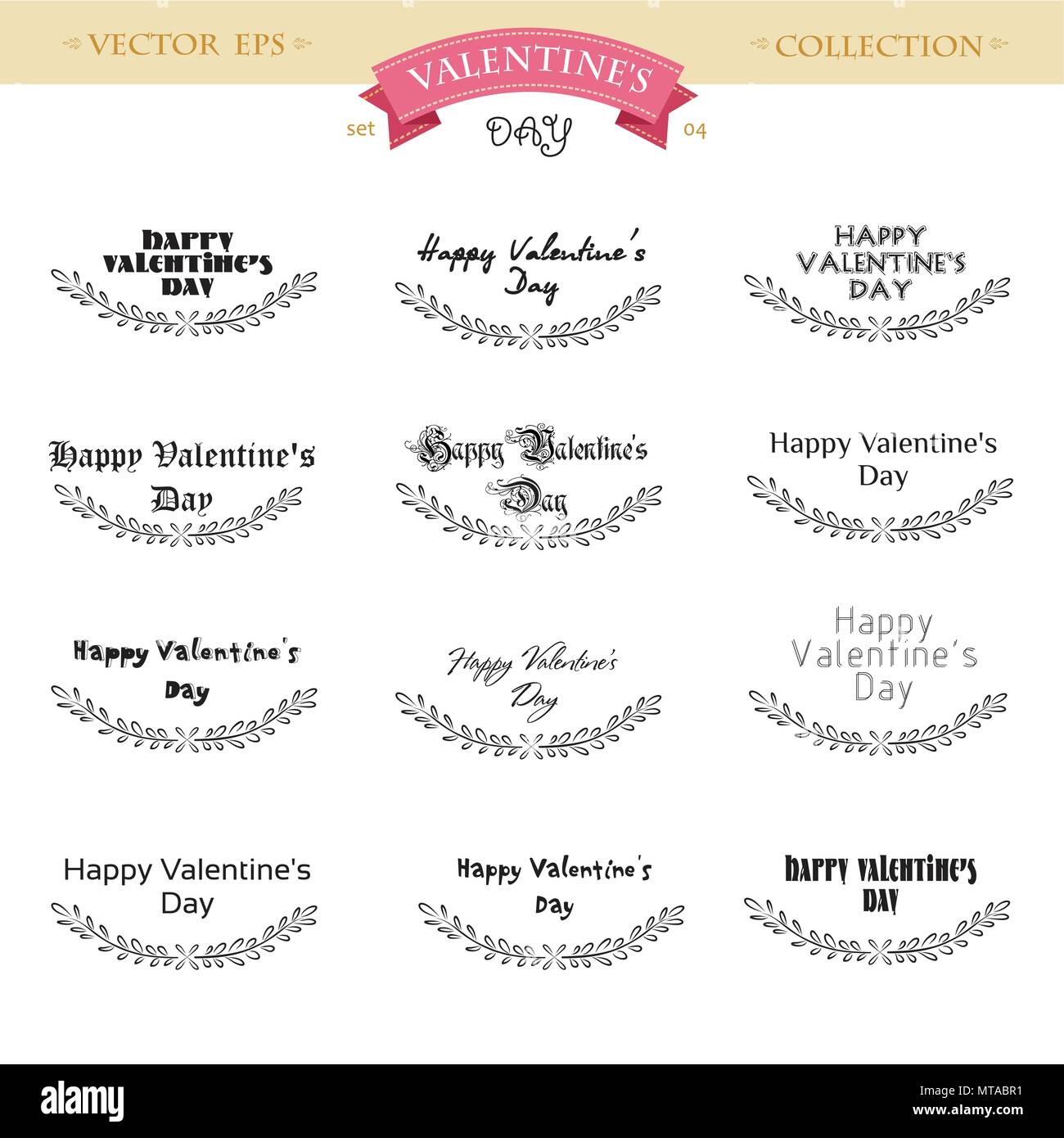 Valentine`s Day Lettering Design Set. Calligraphic design elements ...