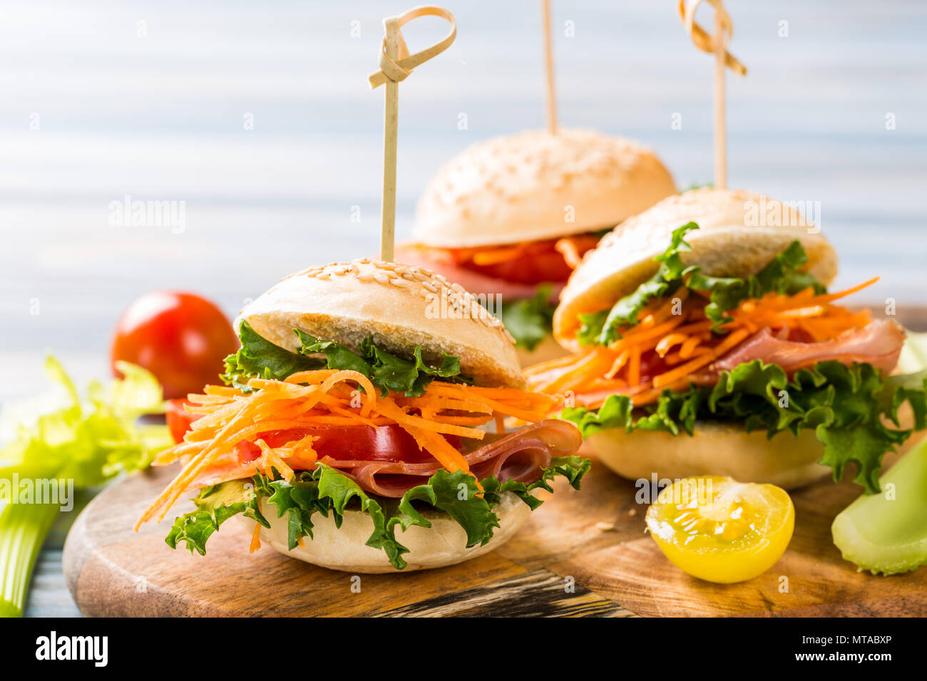 Delicious mini burgers Stock Photo - Alamy