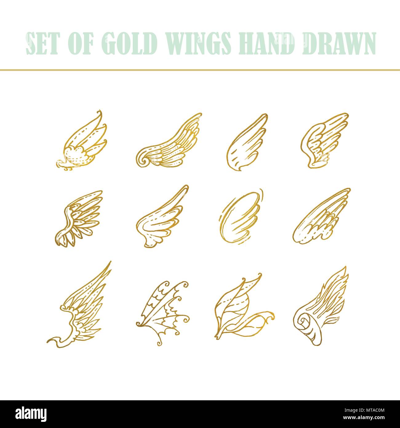 Hand Drawn Wings. Set of design elements. Vector illustration Stock ...