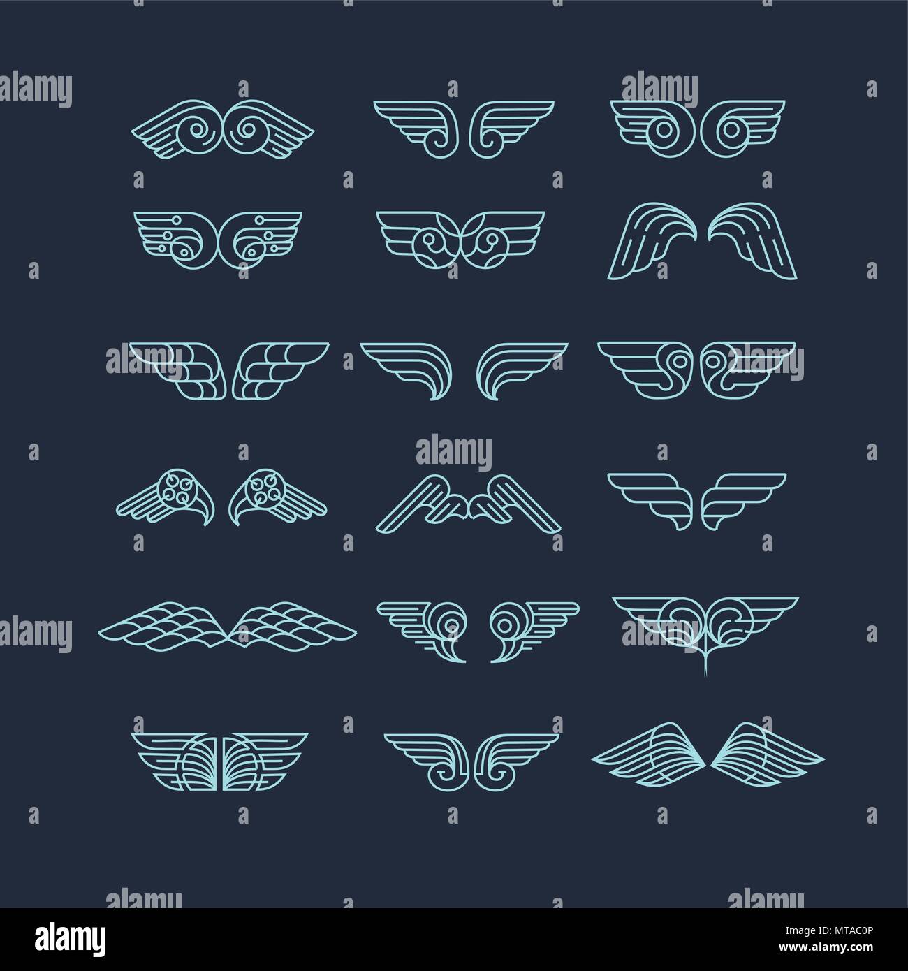 Hand Drawn Wings. Set of design elements. Vector illustration Stock ...