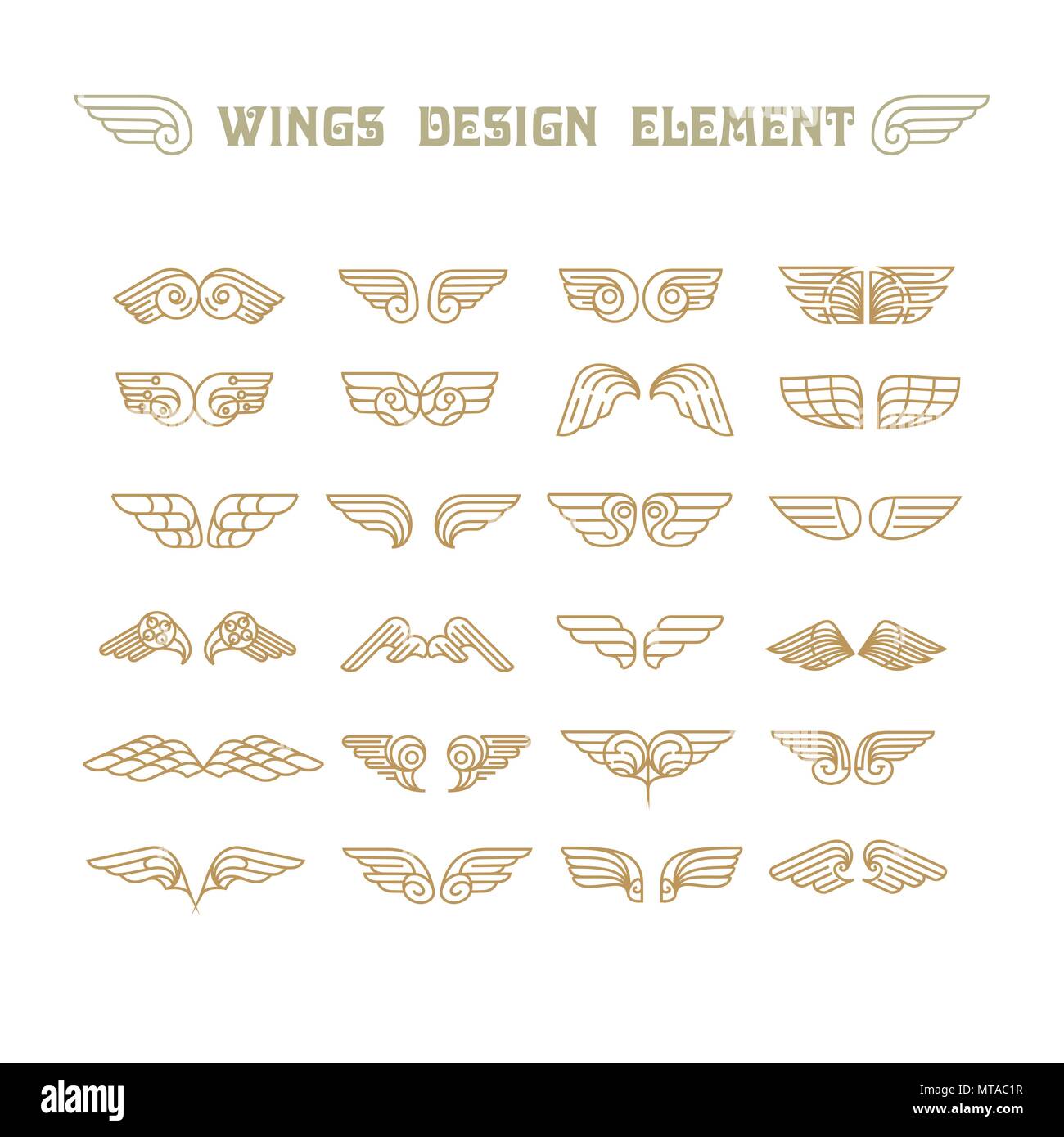 Hand Drawn Wings. Set of design elements. Vector illustration Stock ...