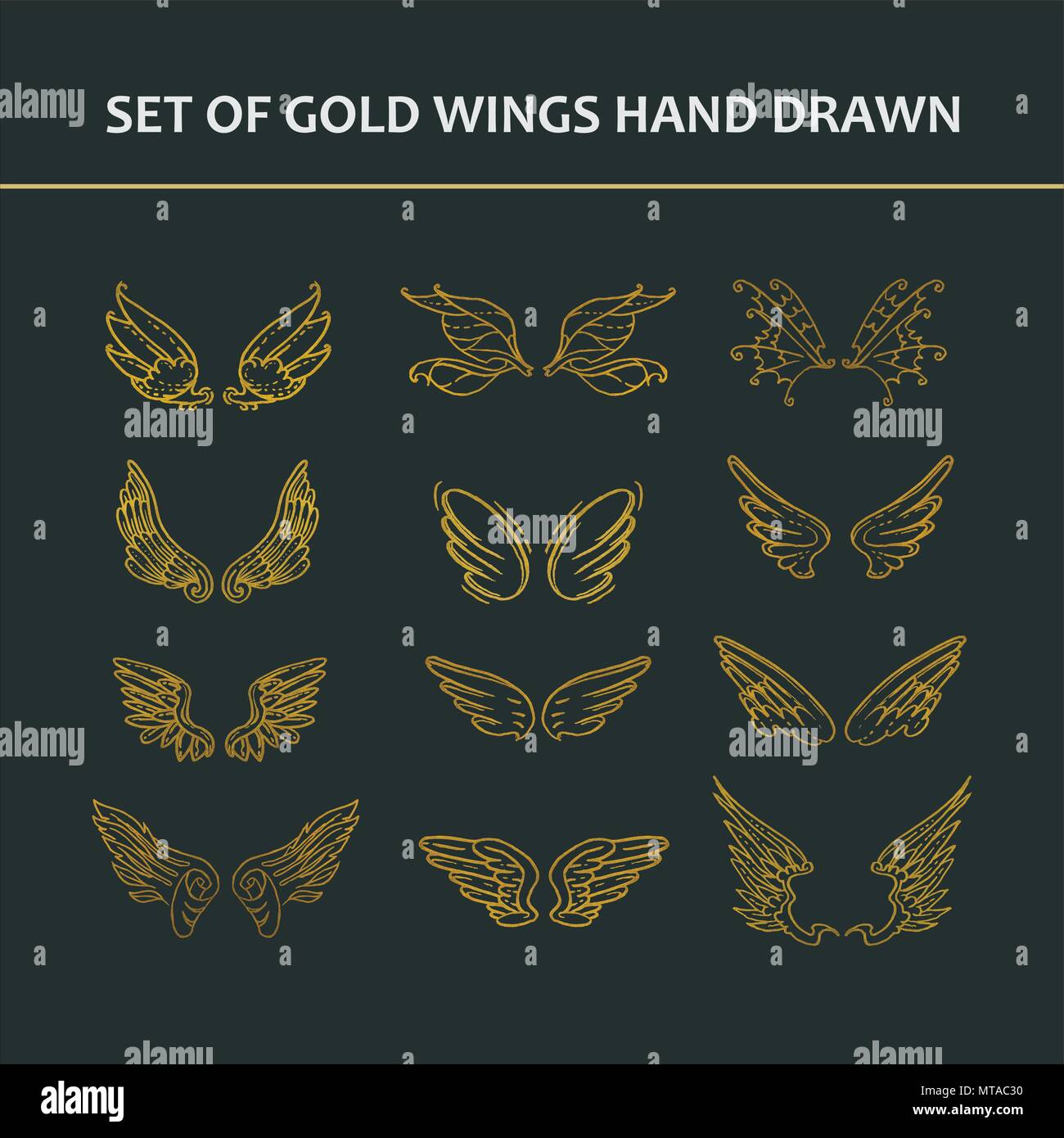 Hand Drawn Wings. Set of design elements. Vector illustration Stock ...