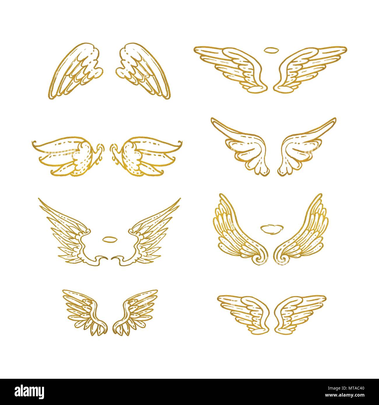 Hand Drawn Wings. Set of design elements. Vector illustration Stock ...