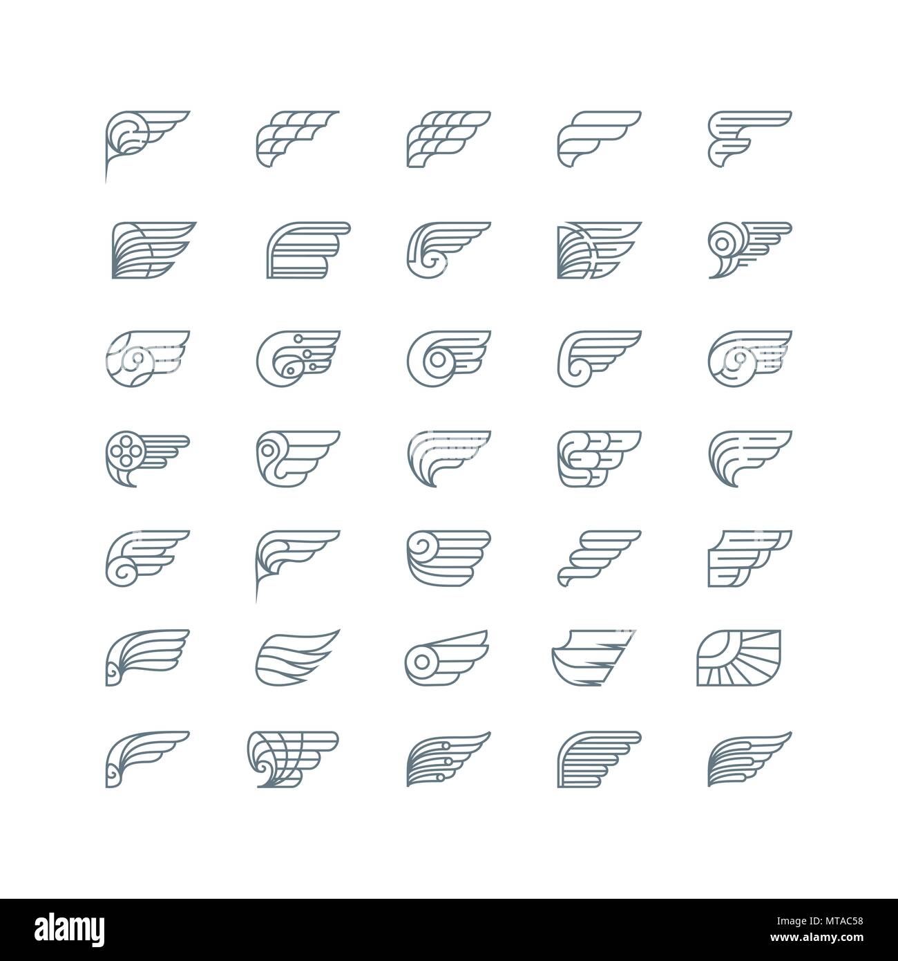 Hand Drawn Wings. Set of design elements. Vector illustration Stock ...