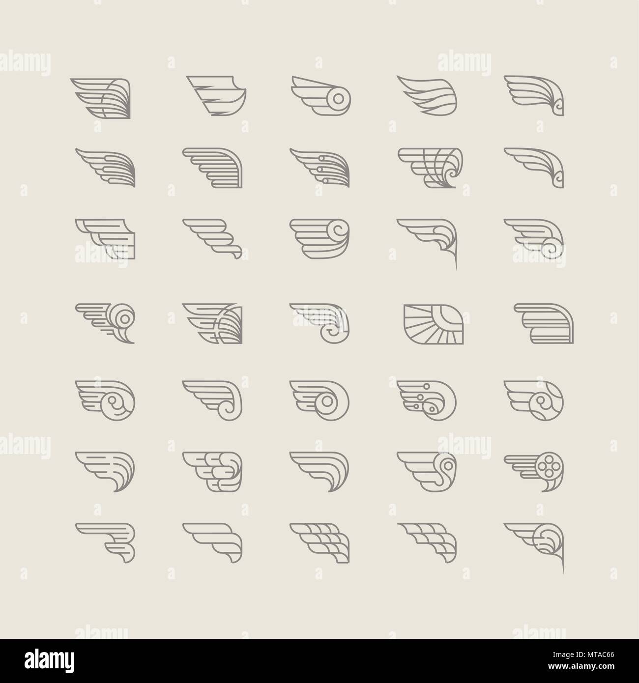 Hand Drawn Wings. Set of design elements. Vector illustration Stock ...