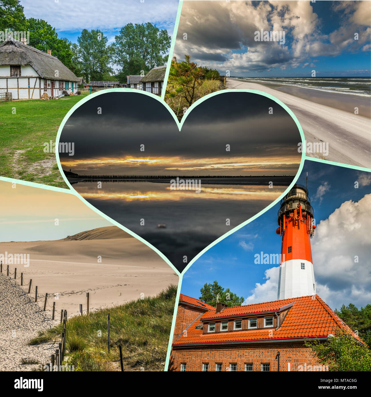 Collage of beautiful sandy beach Leba, Baltic Sea, Poland Stock Photo ...