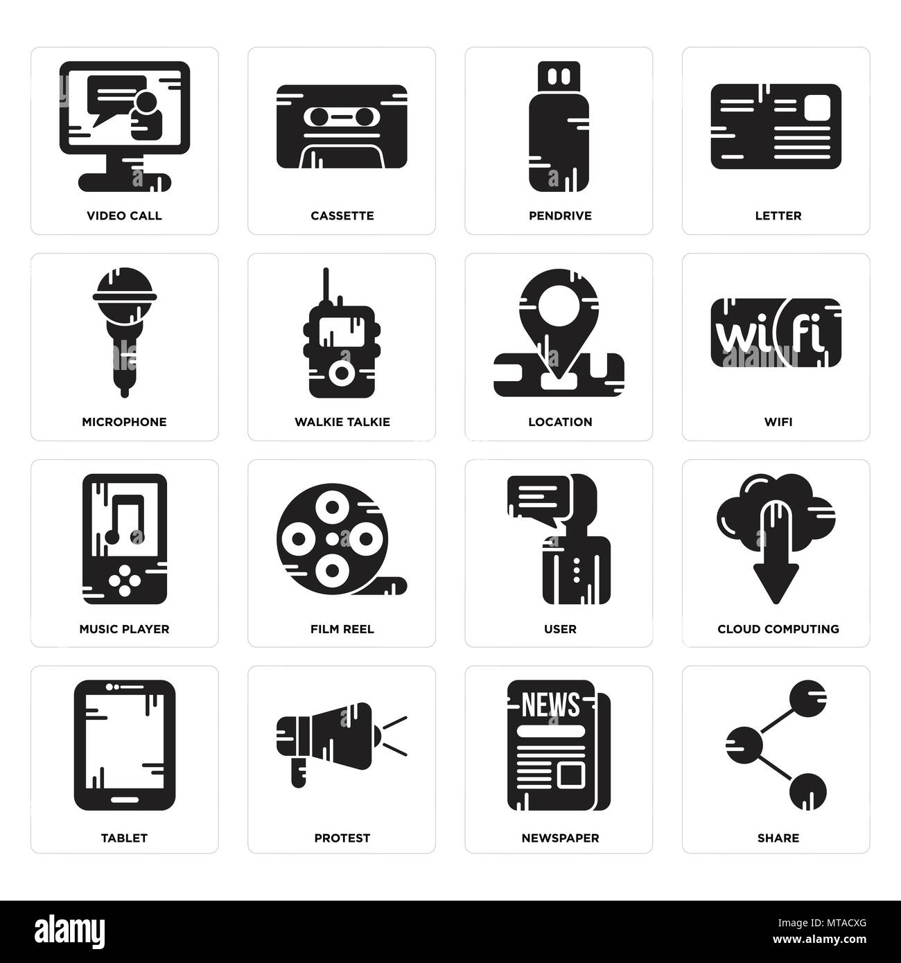 Set Of 16 simple editable icons such as Share, Newspaper, Protest ...