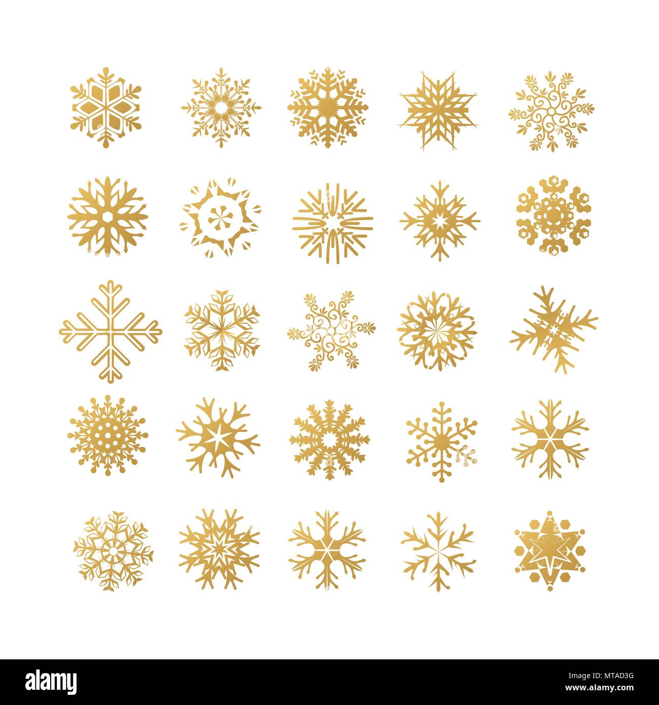 Collection of golden snowflakes on a white background, vector ...